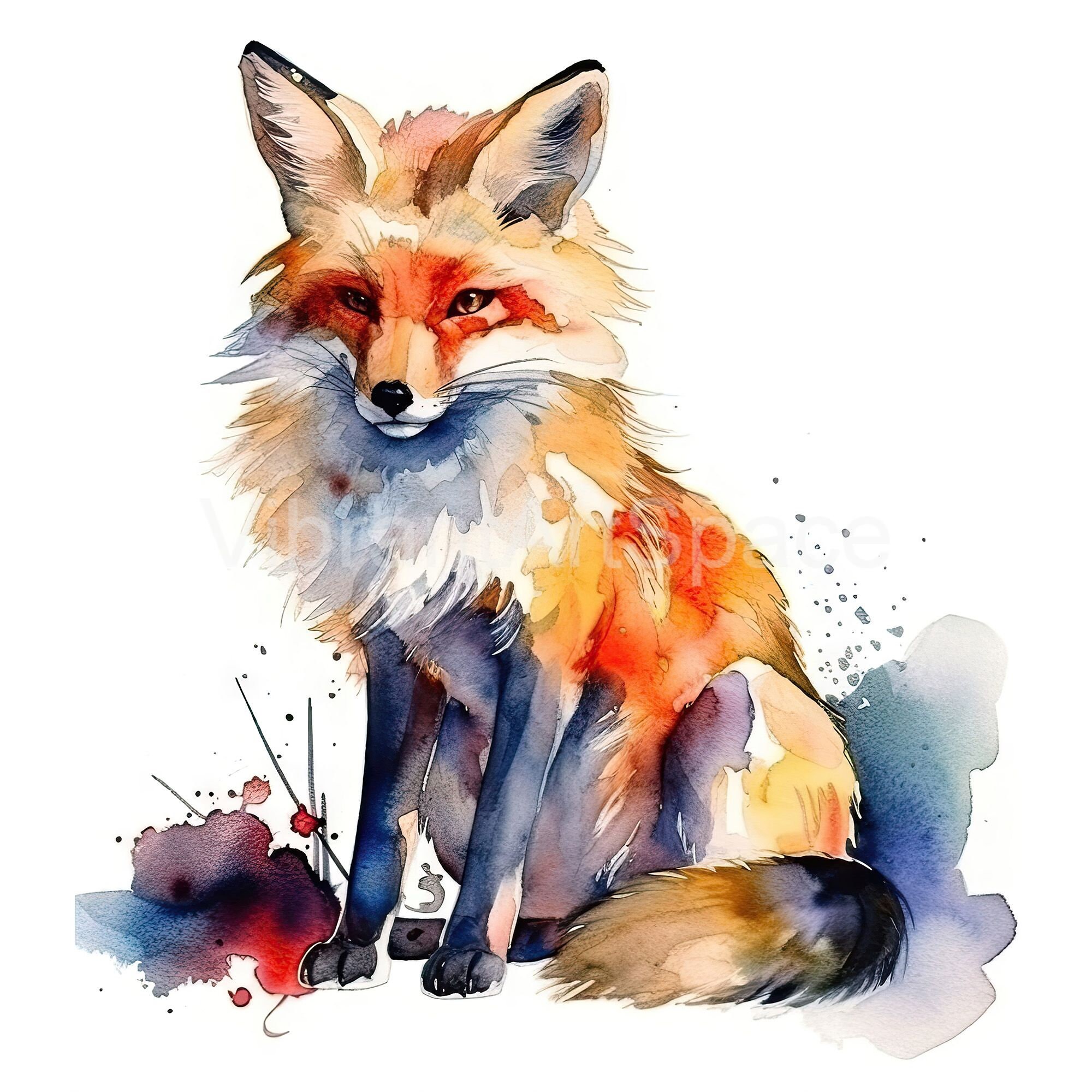 Watercolor Fox Digital Wall Art in Bright Colors Fox Artwork Unique ...