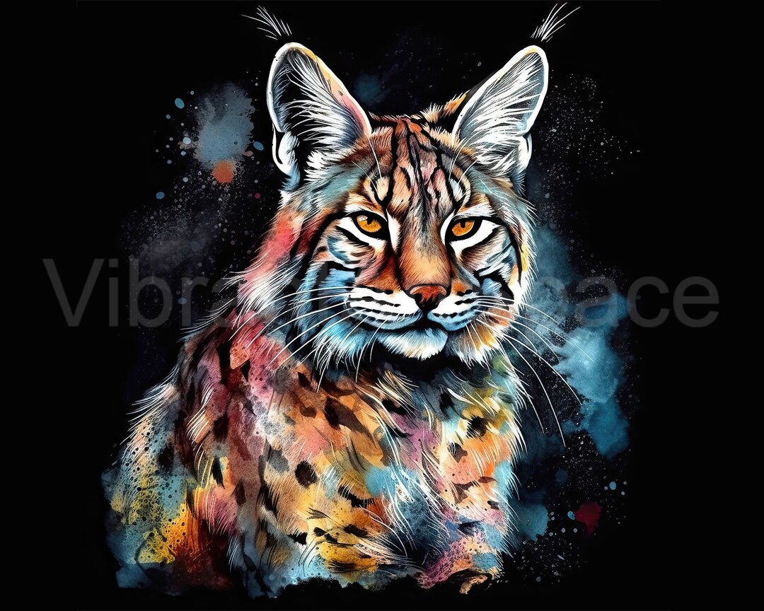 Watercolor Bobcat Digital Wall Art in Bright Colors Bobcat - Etsy