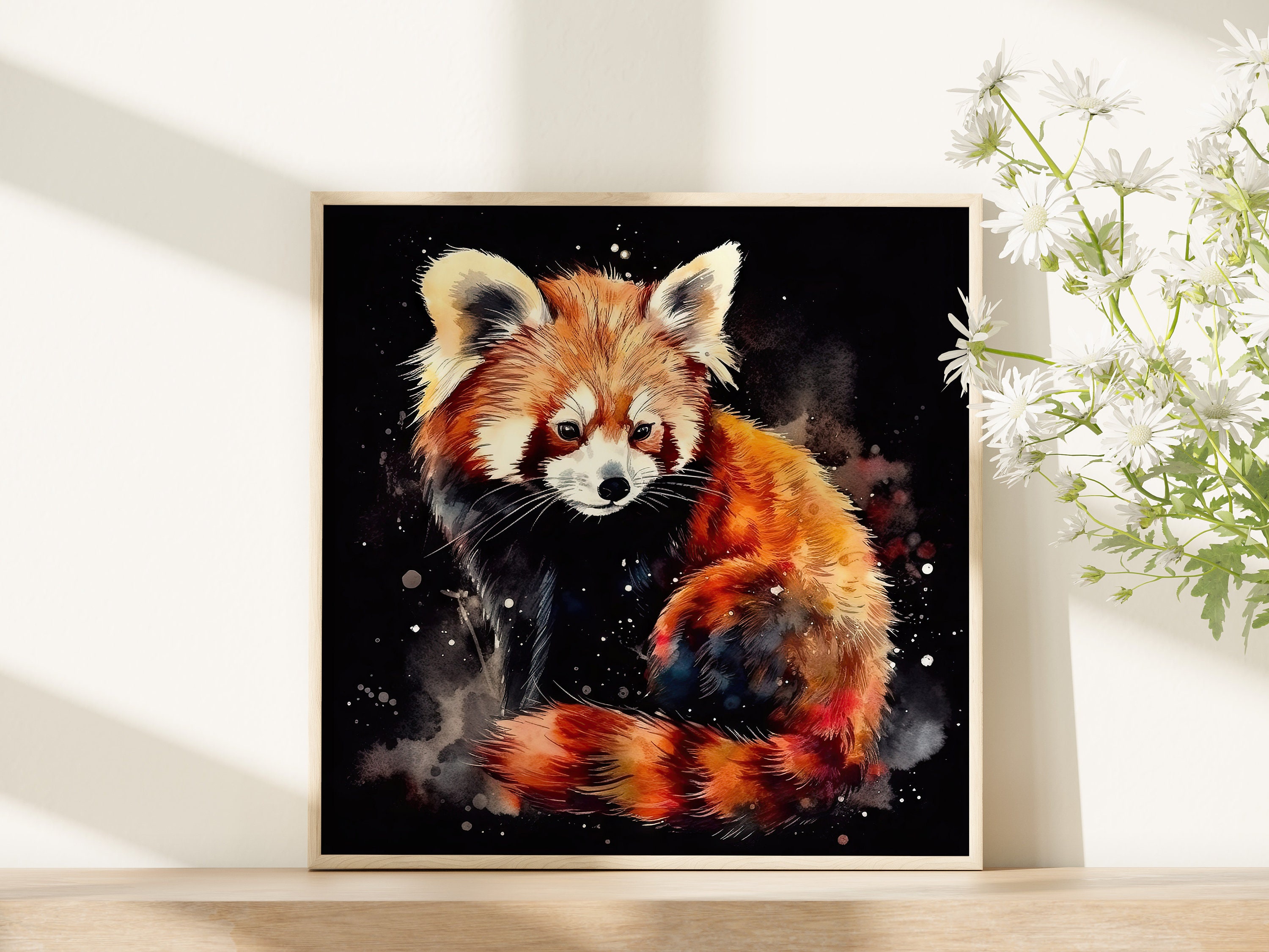 Watercolor Red Panda Digital Wall Art in Bright Colors Red Panda ...