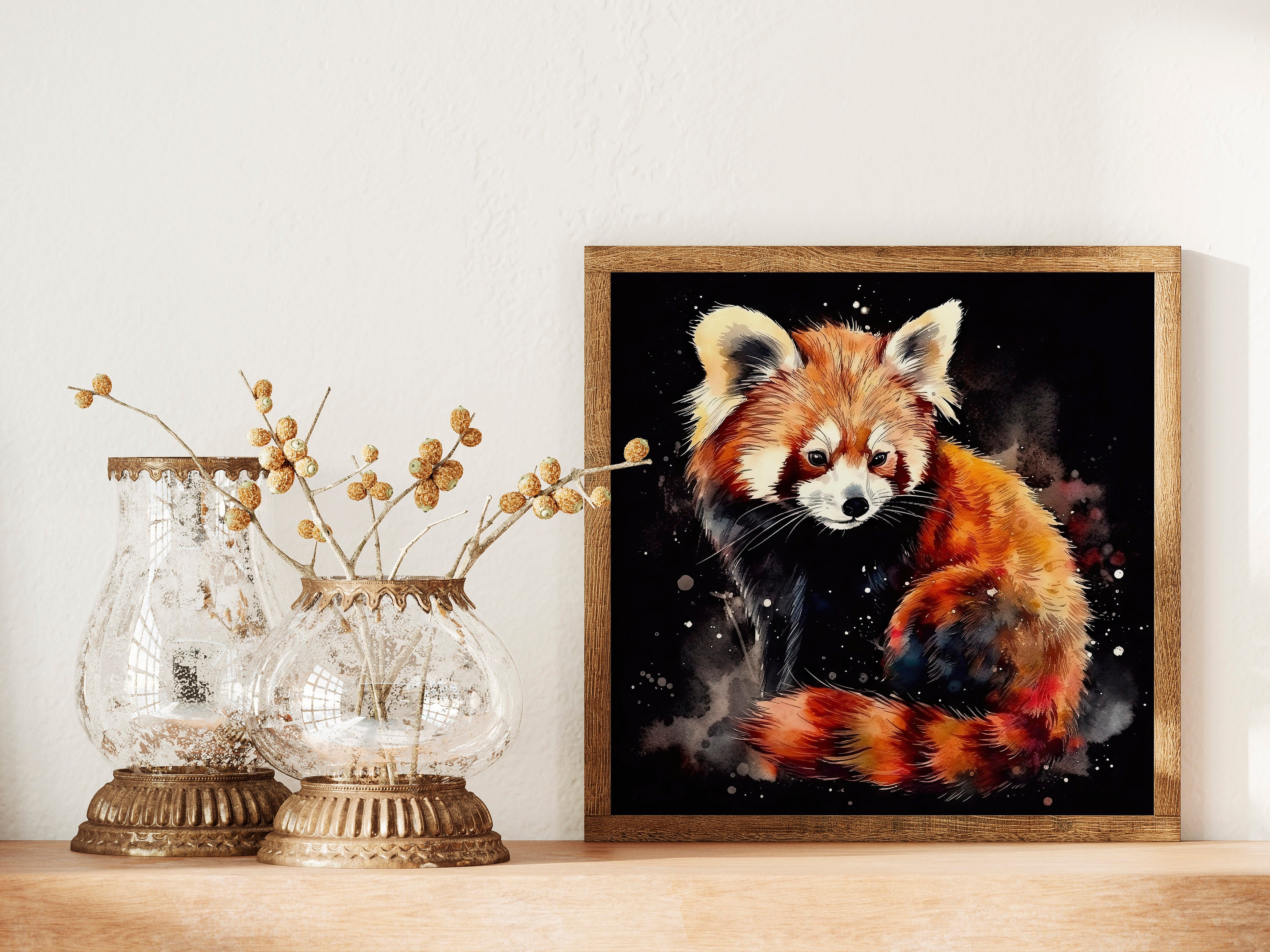 Watercolor Red Panda Digital Wall Art in Bright Colors Red Panda ...