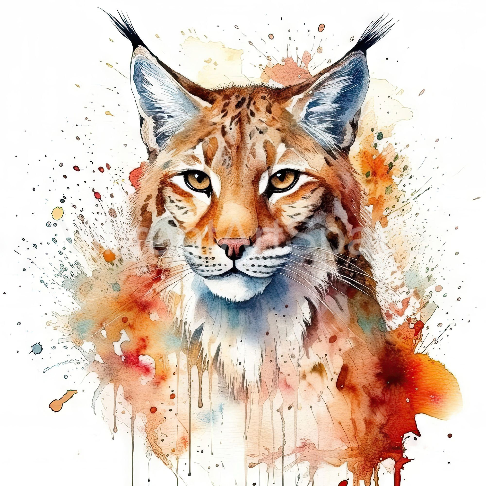 Watercolor Lynx Digital Wall Art in Bright Colors Lynx Artwork Unique ...