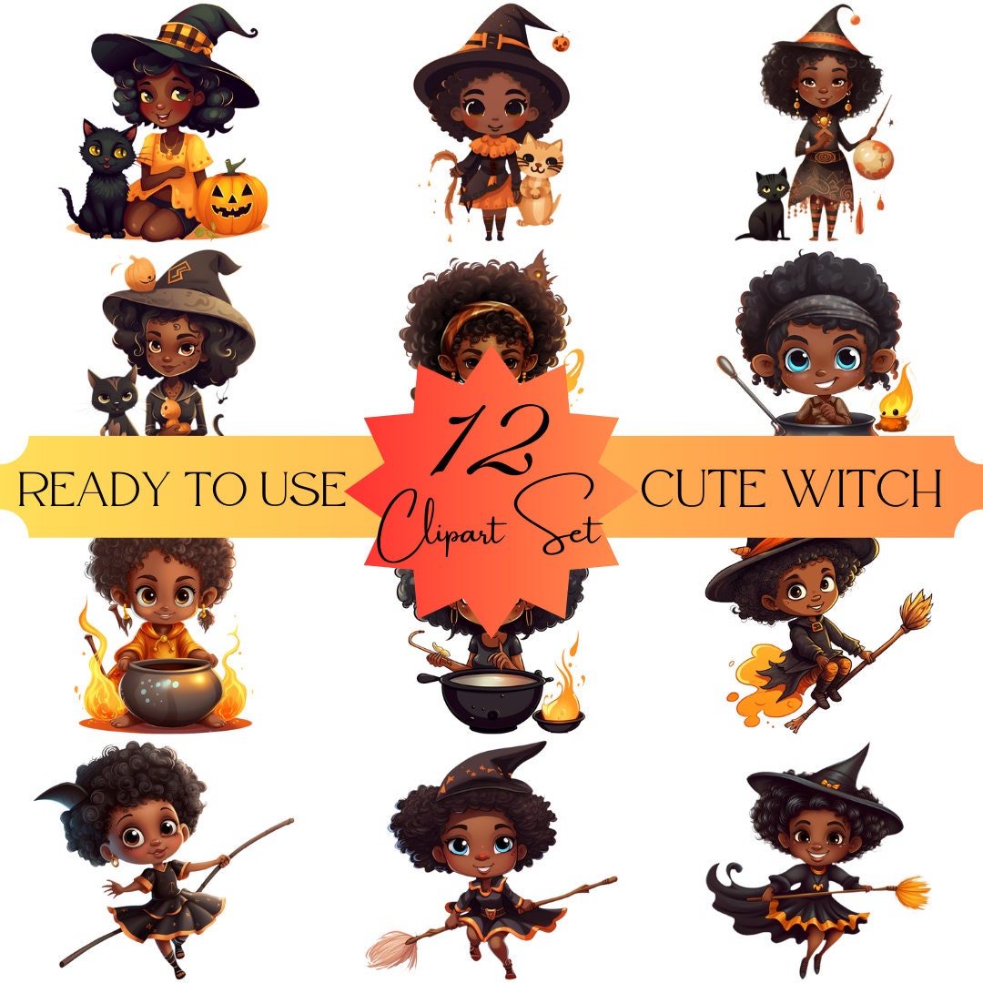 Cute Little Witches Clipart Set: 12 Transparent, Ready to Use PNG ...