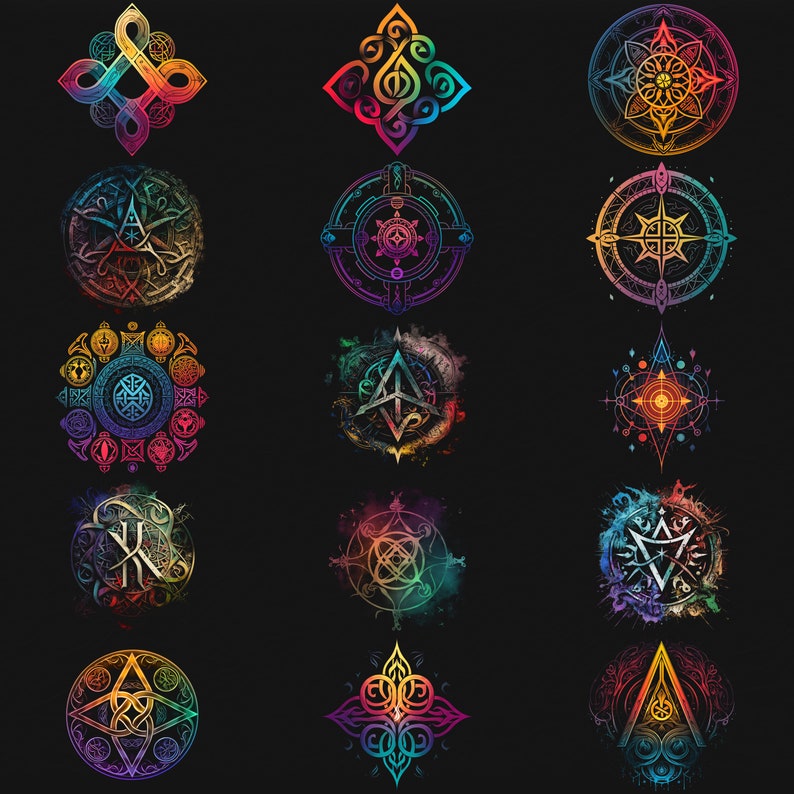Colorful Rune Symbols Clipart Set - 40 Transparent Designs - Etsy