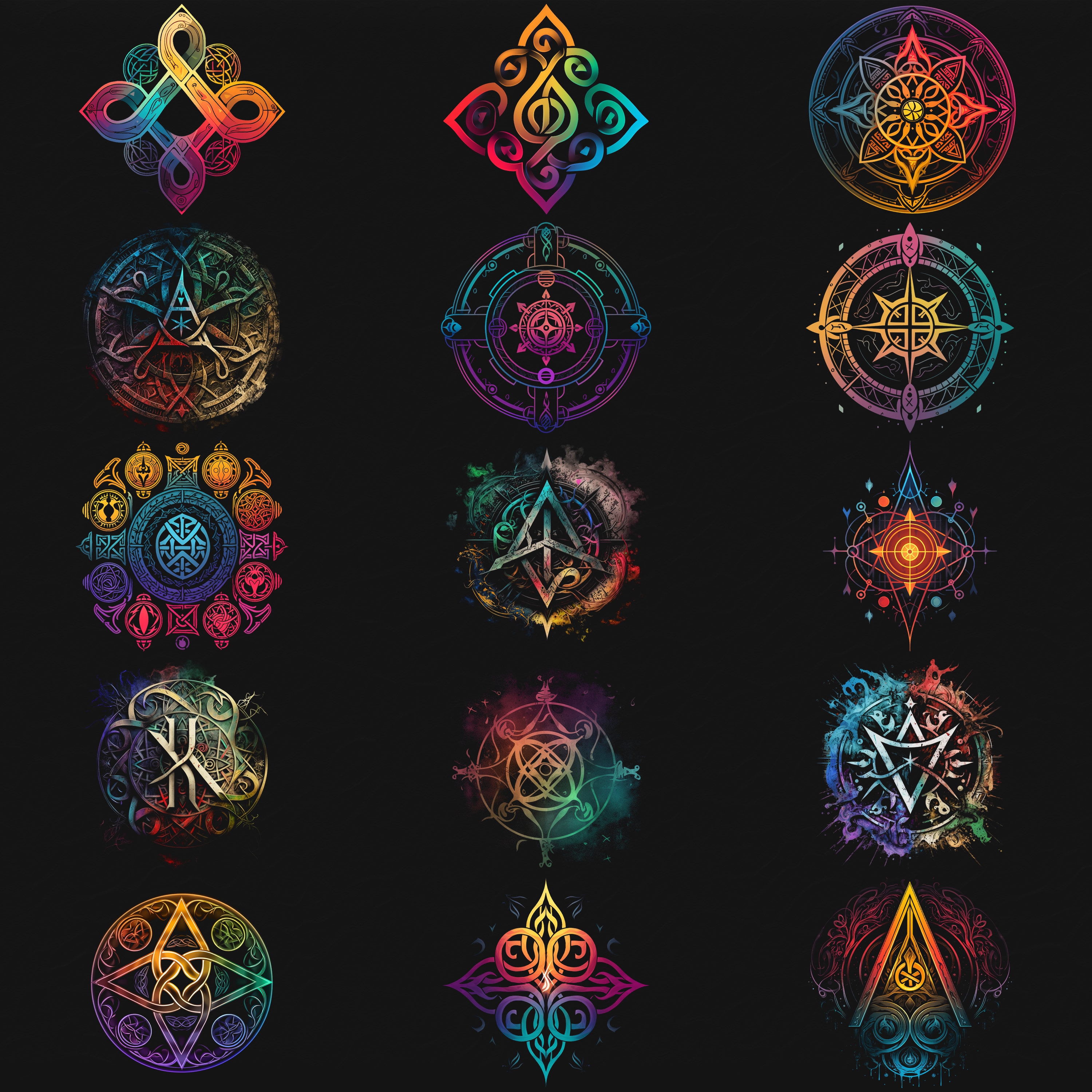 Colorful Rune Symbols Clipart Set 40 Transparent Designs - Etsy