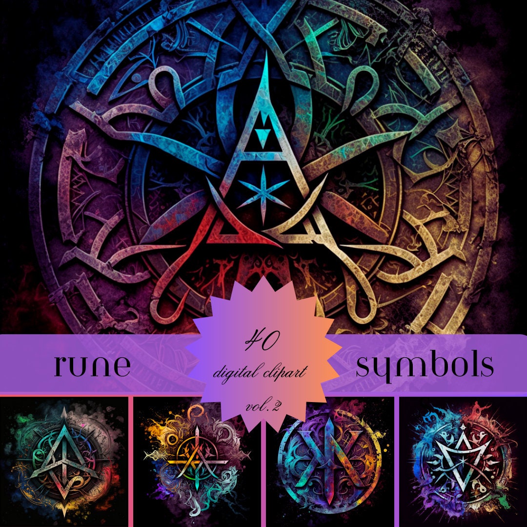 Colorful Rune Symbols Clipart Set - 40 Transparent Designs - Etsy