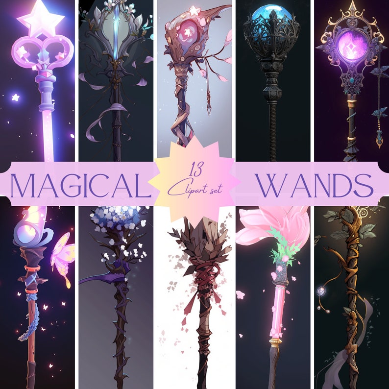 Magical Wands Clipart Set: 12 Transparent PNG Images of Unique and ...