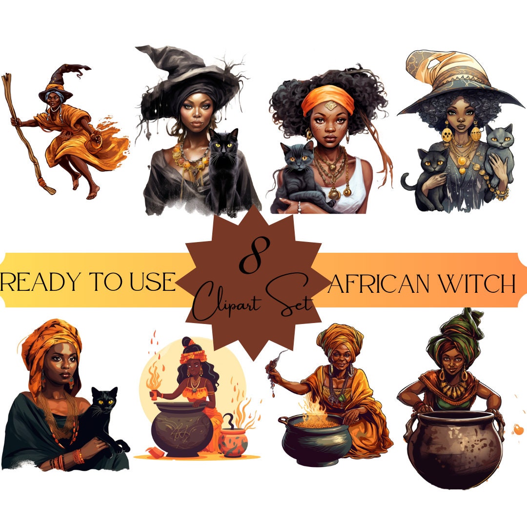 African Witches Clipart Set: 12 Transparent PNG Images of Powerful and ...