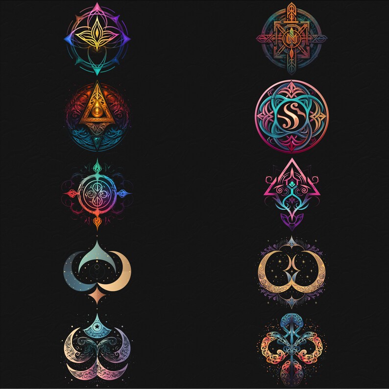 Colorful Rune Symbols Clipart Set - 40 Transparent Designs - Etsy