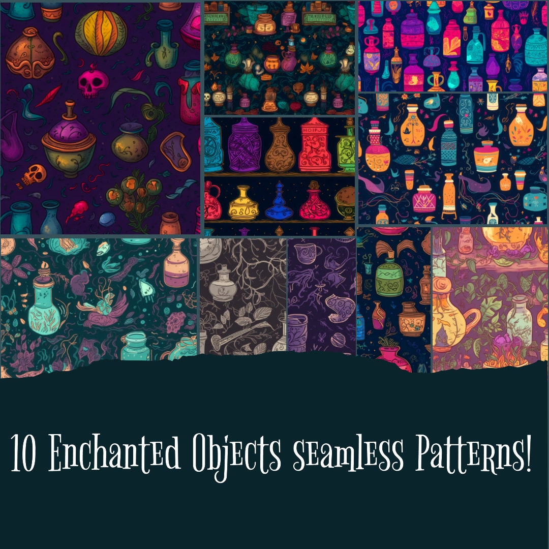 10 Seamless Enchanted Objects Patterns - Etsy