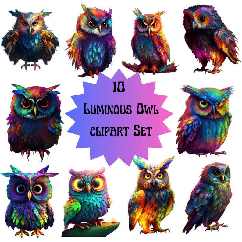 10 Luminous Owl Clipart Set - Etsy