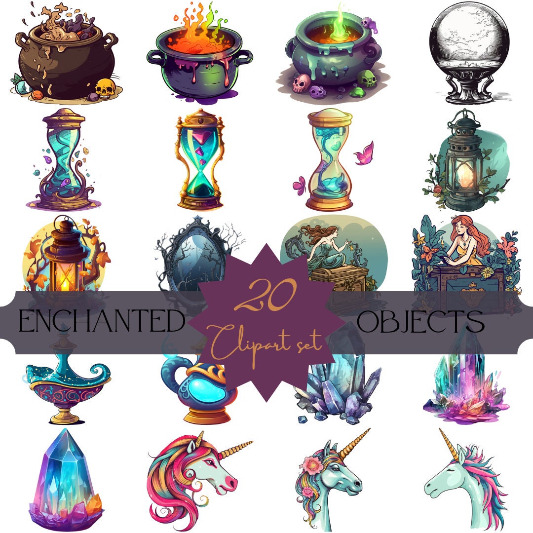 Enchanted Objects Clipart Set: 20 Transparent PNG Images of Mystical Objects - for Graphic ...