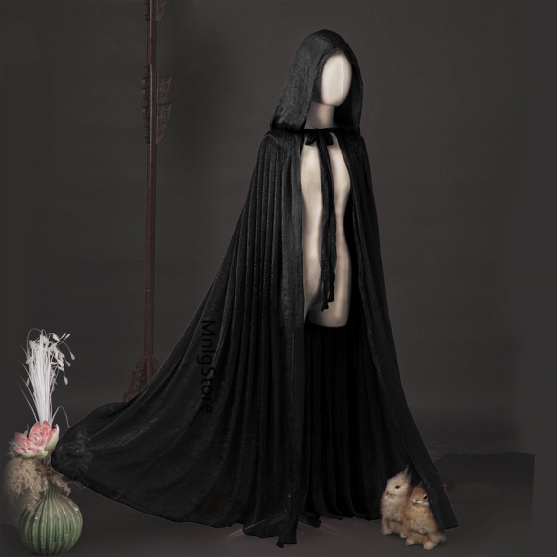 Black Cape, Hooded Cape, Chiffon Cape, Long Cape, Halloween Cosplay ...