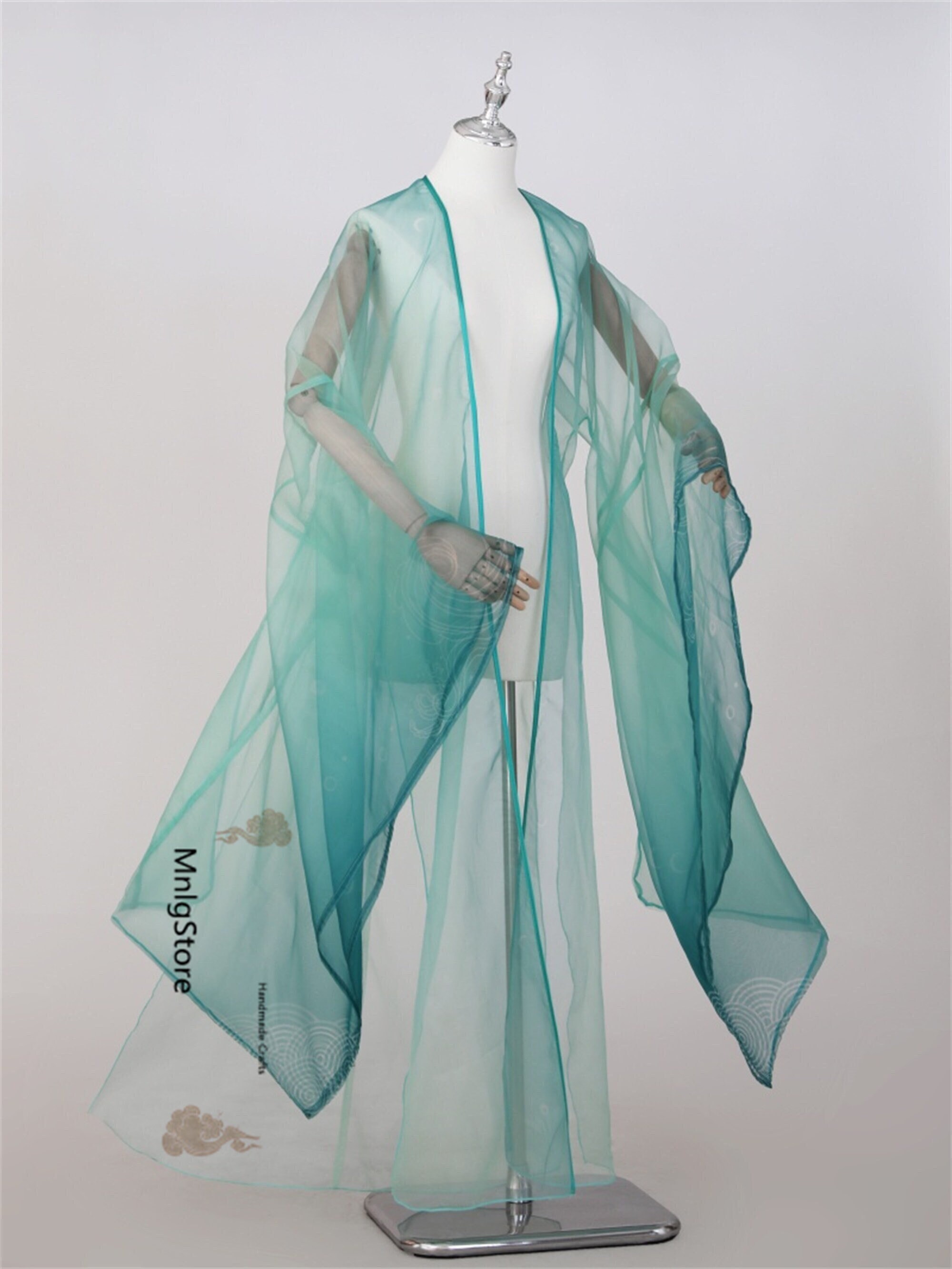 Green Chiffon Cape, Fairy Cape for Adults, Wide Sleeves Cape, Dress ...