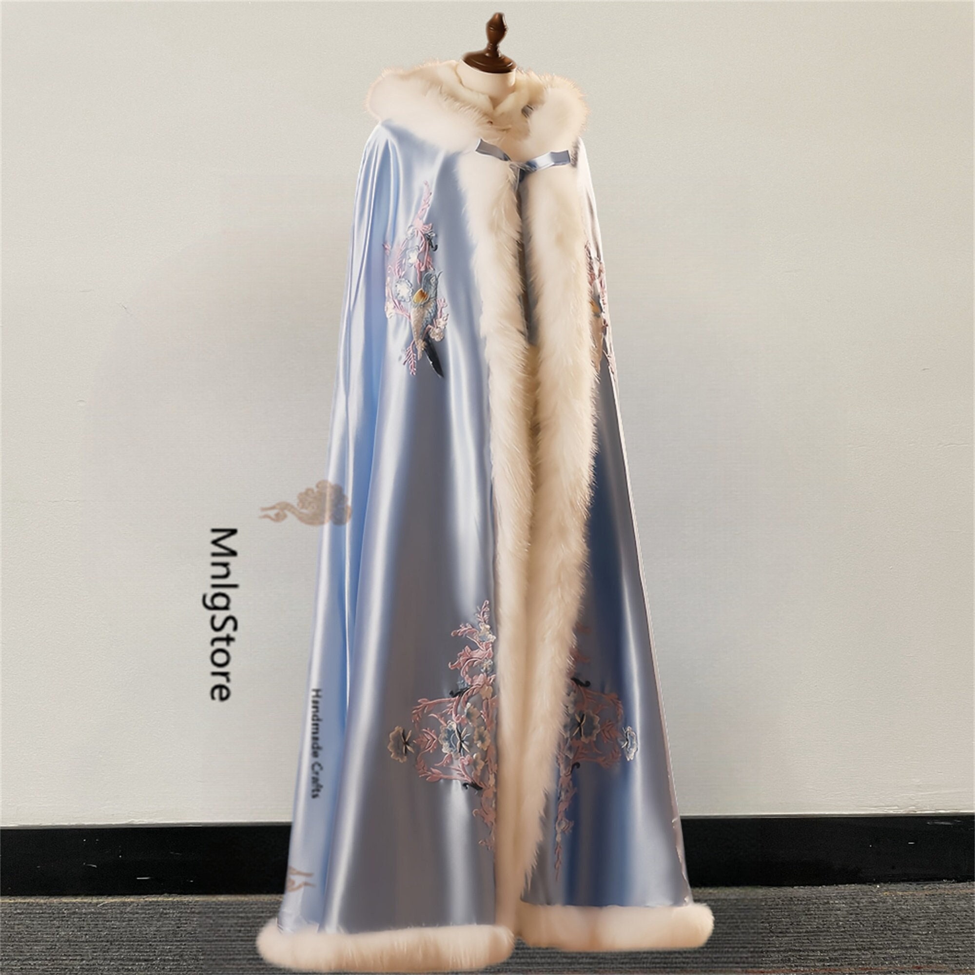 Light Blue Cape, Wedding Cape, Hooded Cape for Bride, Warm Cape ...