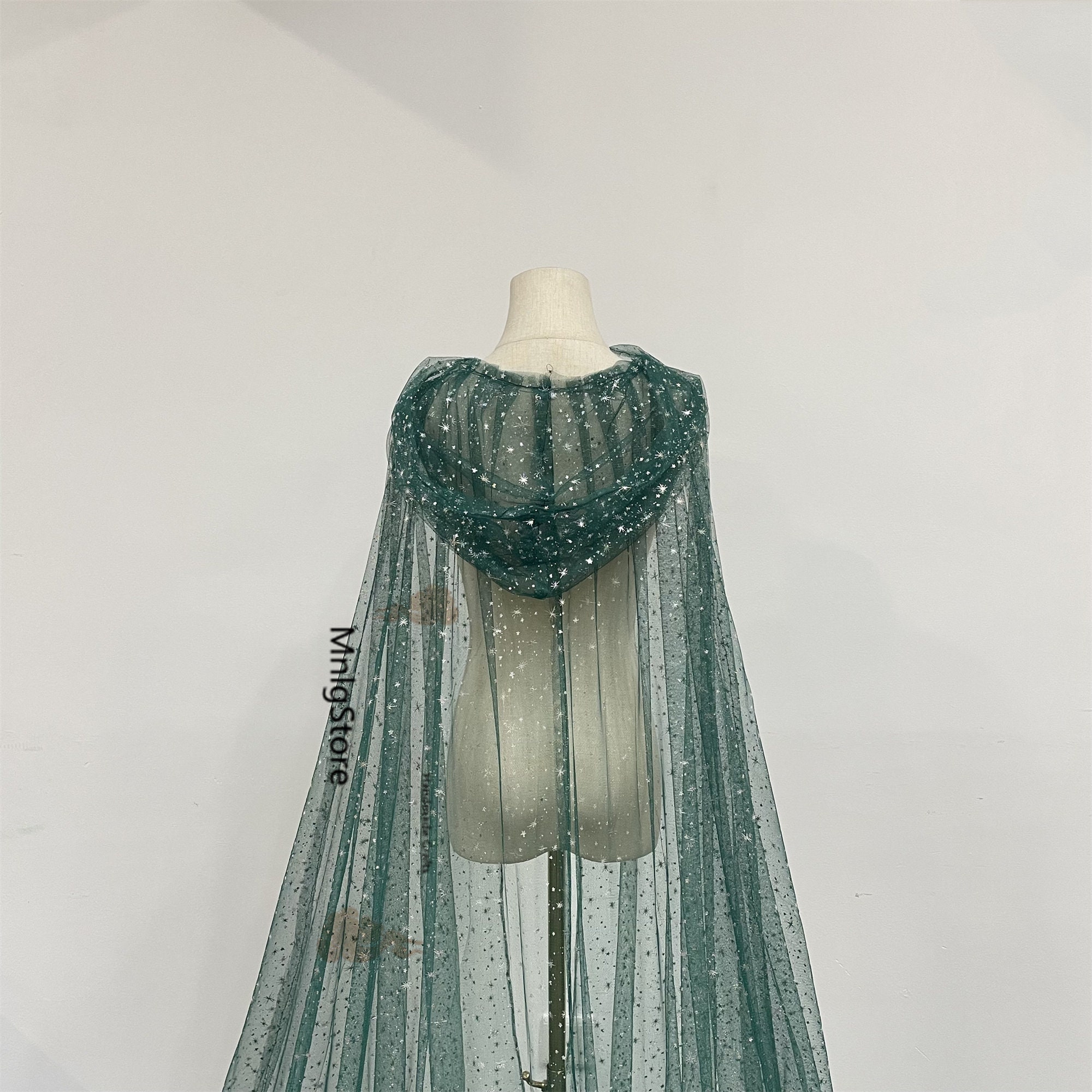 Dark Green Cape, Hooded Cape, Shimmer Star/moon Embellishments Cape ...
