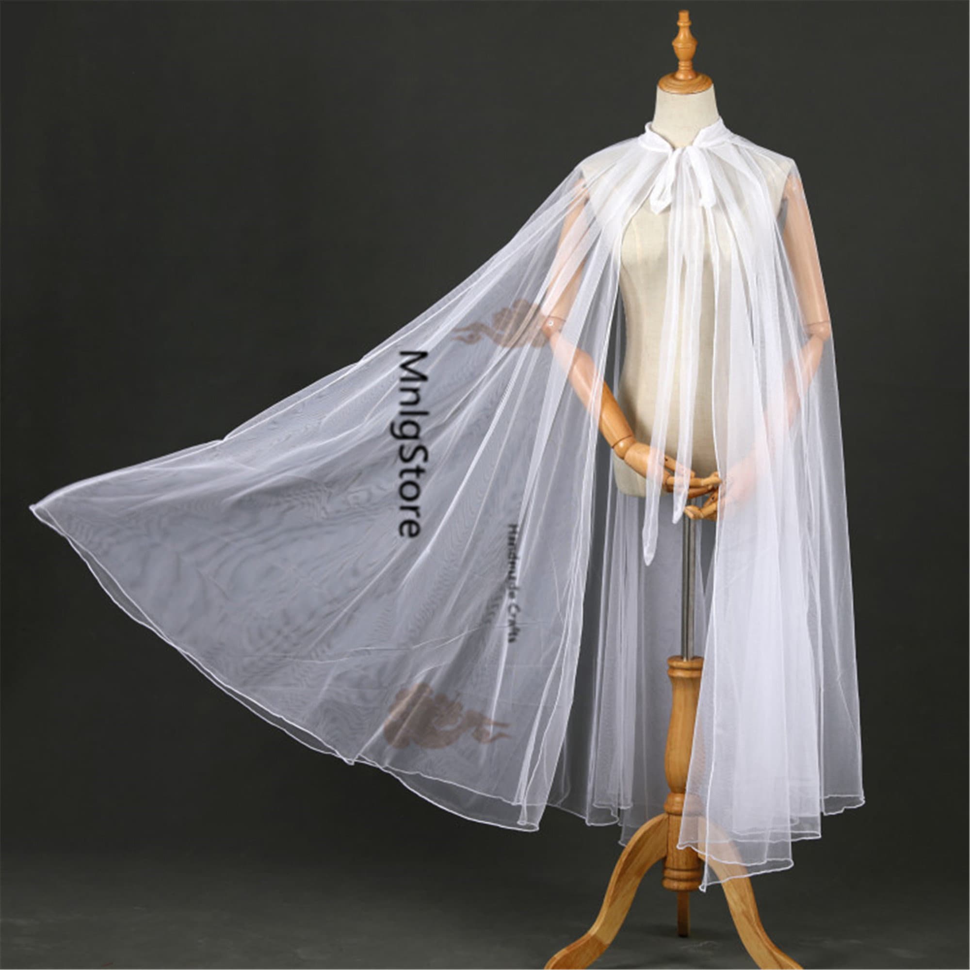 White Tulle Cape, Long Fairy Cape, Wedding Cape, Bridal Cape, Princess ...