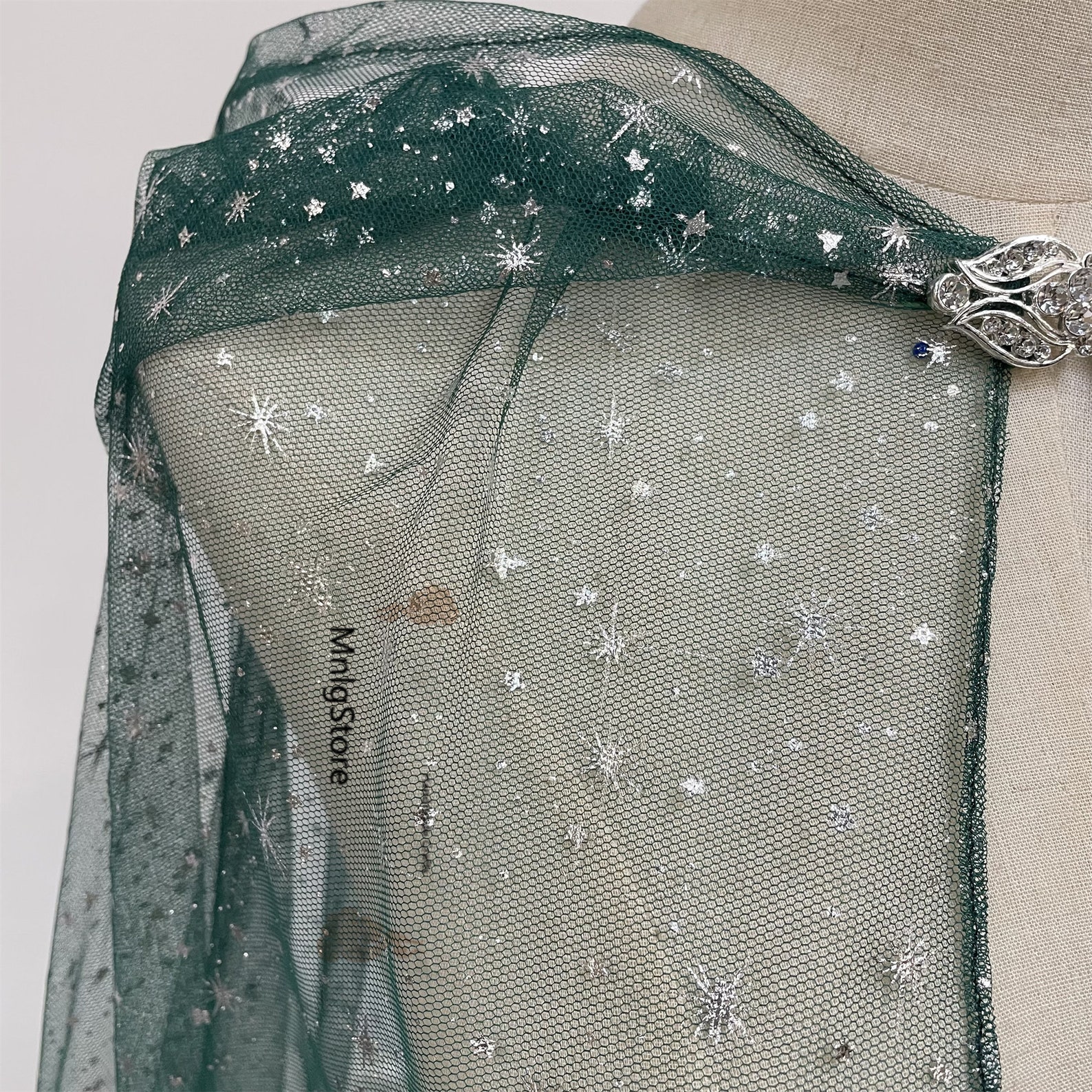 Dark Green Cape, Hooded Cape, Shimmer Star/moon Embellishments Cape ...