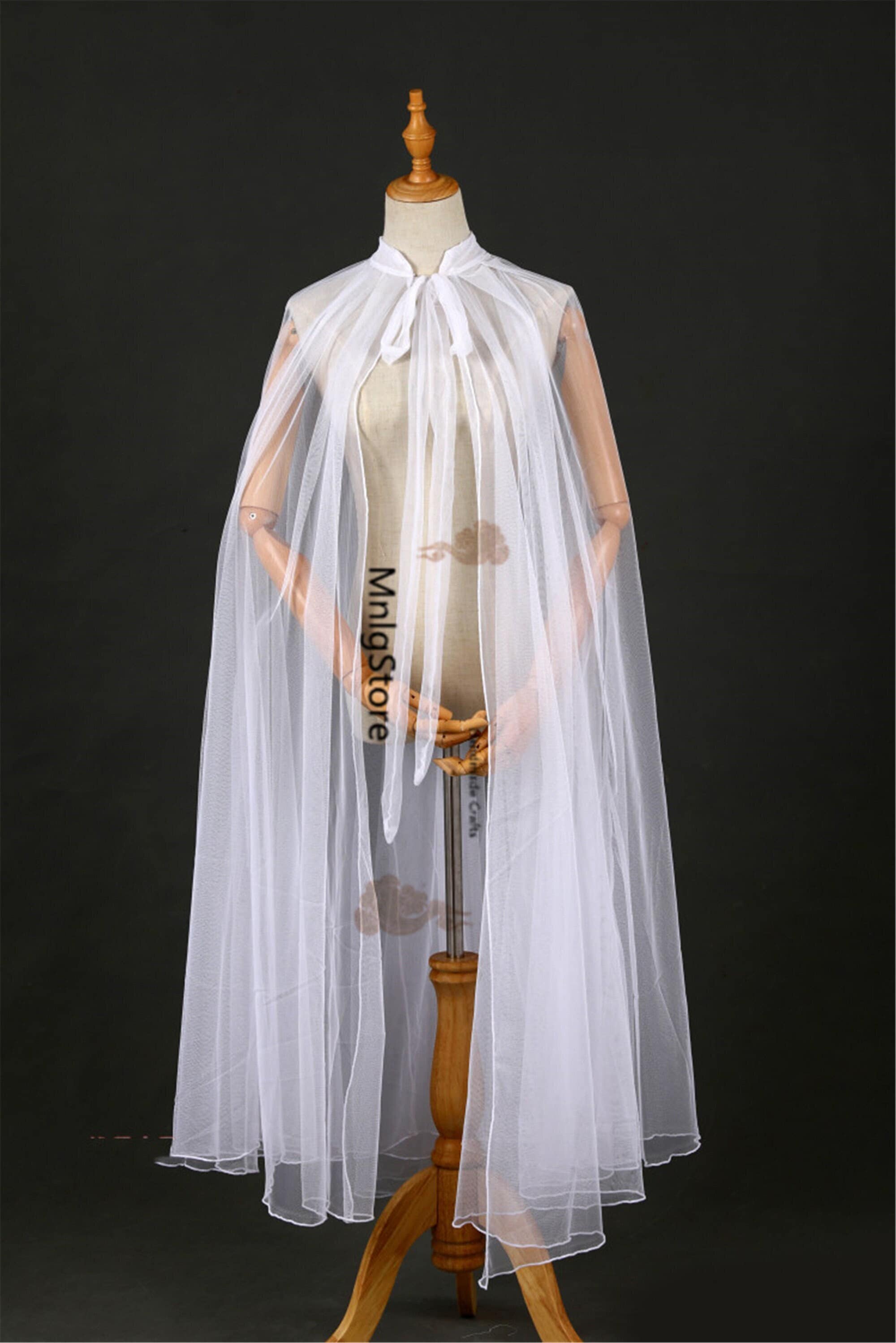 White Tulle Cape, Long Fairy Cape, Wedding Cape, Bridal Cape, Princess ...