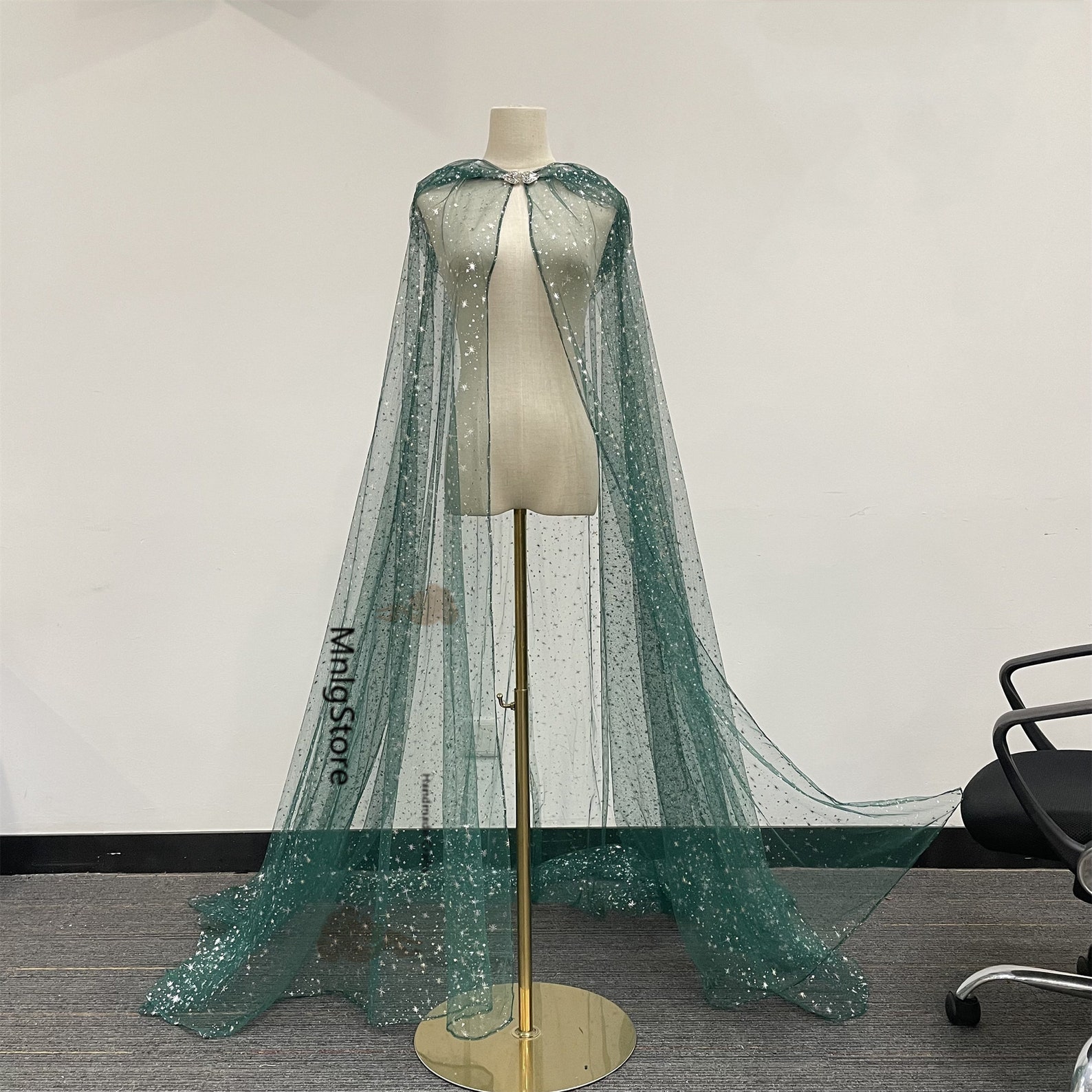 Dark Green Cape, Hooded Cape, Shimmer Star/moon Embellishments Cape ...