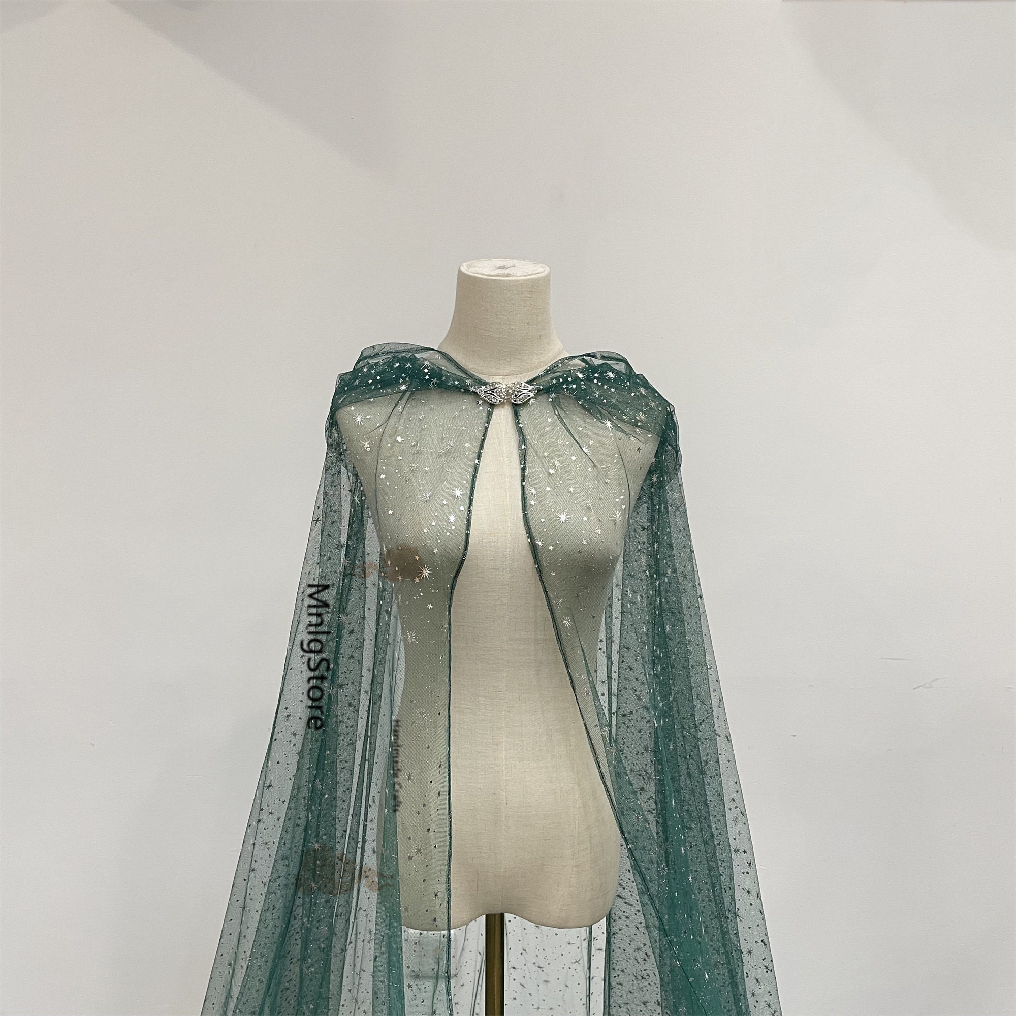 Dark Green Cape, Hooded Cape, Shimmer Star/moon Embellishments Cape ...