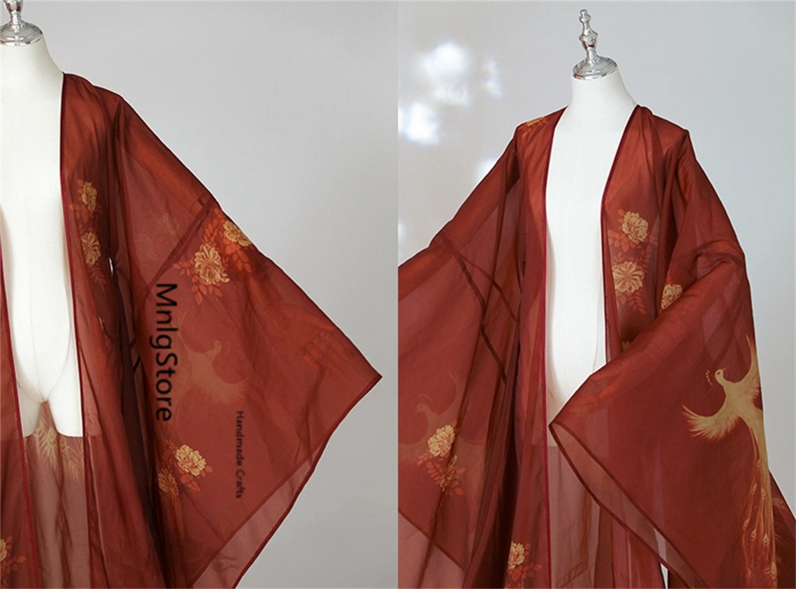 Dark Red Cape, Wide Sleeve Cape, Dancing Cape, Phoenix Fabric Cape ...