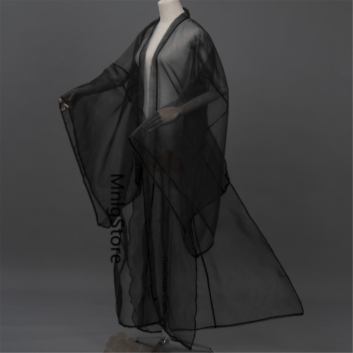 Black Tulle Cape, Long Sleeve Cape, Men Cape, Cosplay Cape, Wide Sleeve ...