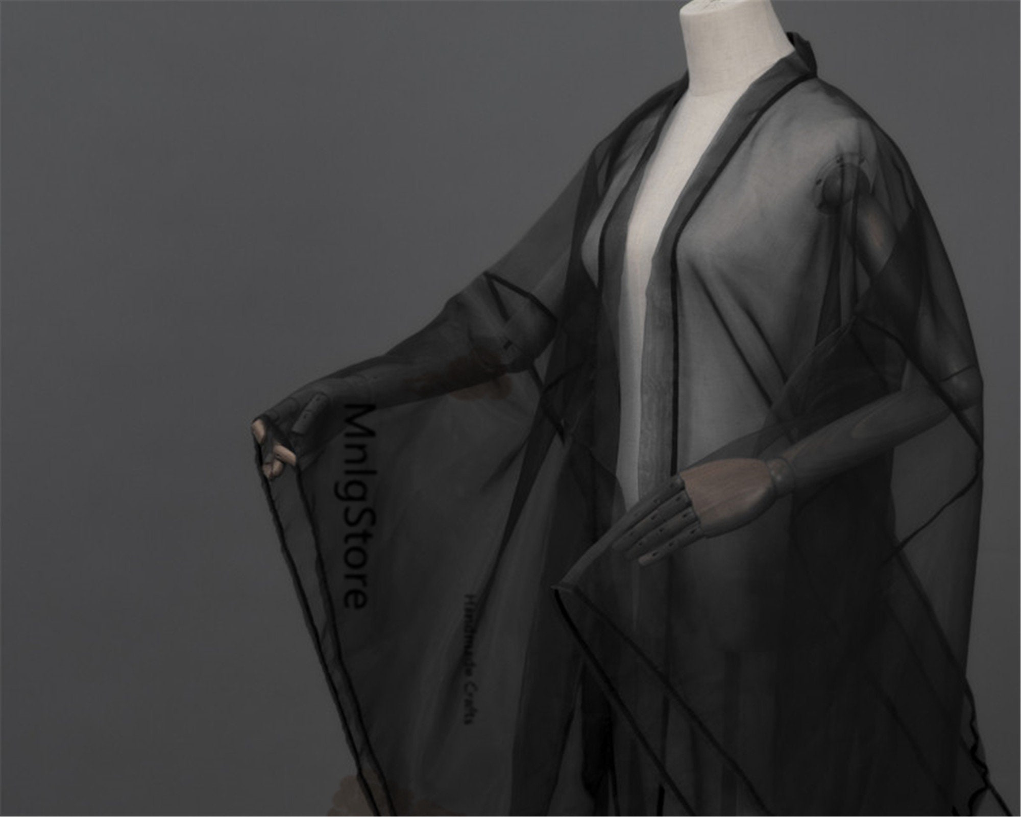 Black Tulle Cape, Long Sleeve Cape, Men Cape, Cosplay Cape, Wide Sleeve ...