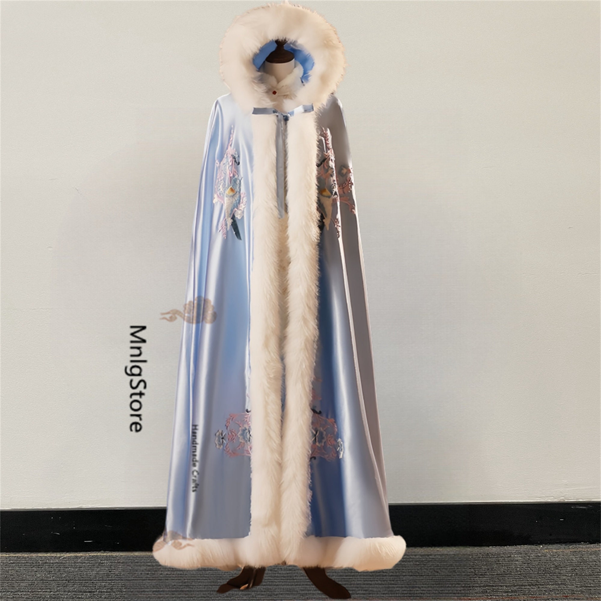 Light Blue Cape, Wedding Cape, Hooded Cape for Bride, Warm Cape ...