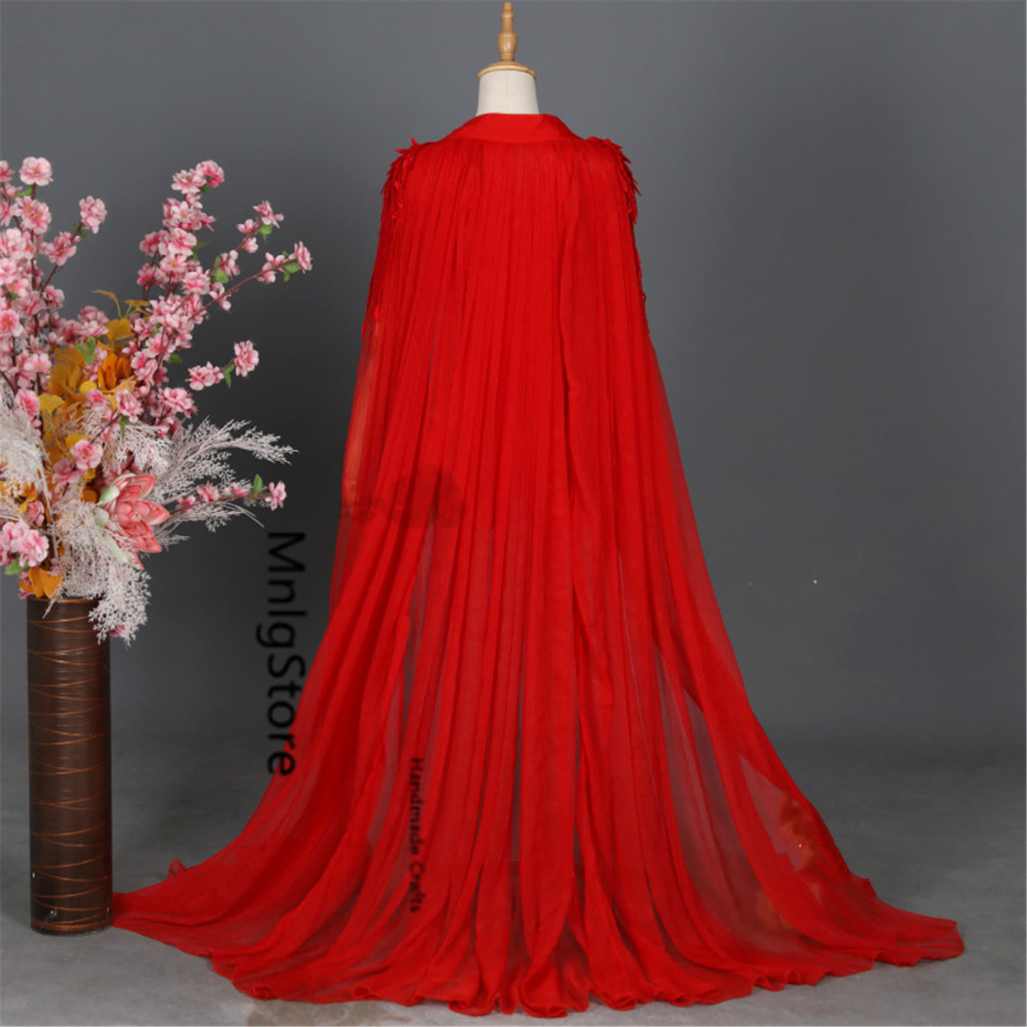 Red Chiffon Cape Red Appliques Cloak Women Cosplay Cape - Etsy