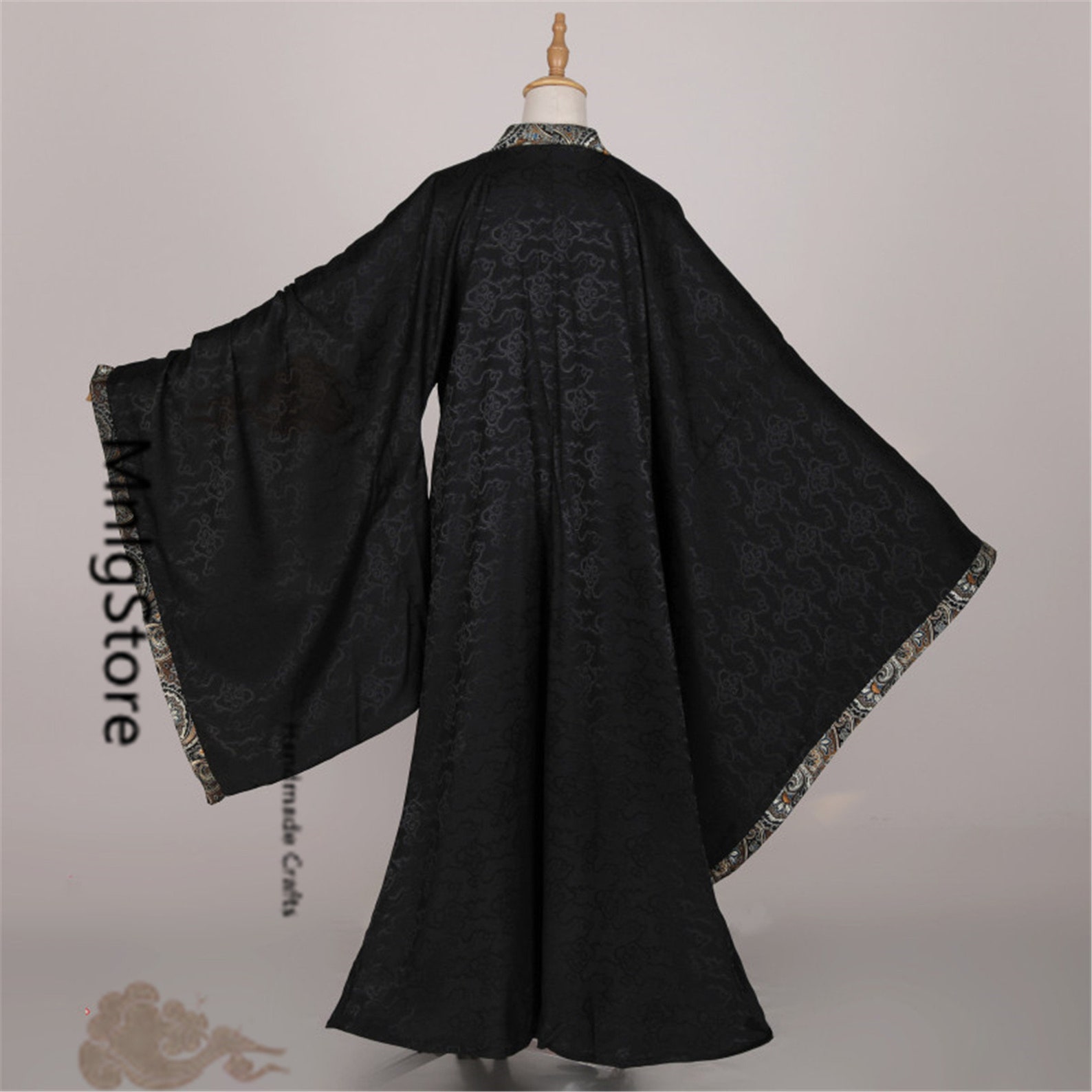 Black Jacquard Fabric Cape, Side Sleeve Cape, Black Cosplay Gown ...