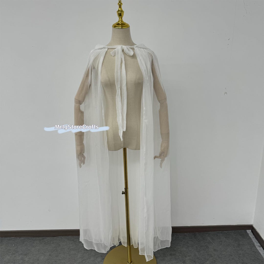 White Chiffon Cape, Hooded Cape, Flowing Wedding Cape, Bridal Hooded ...