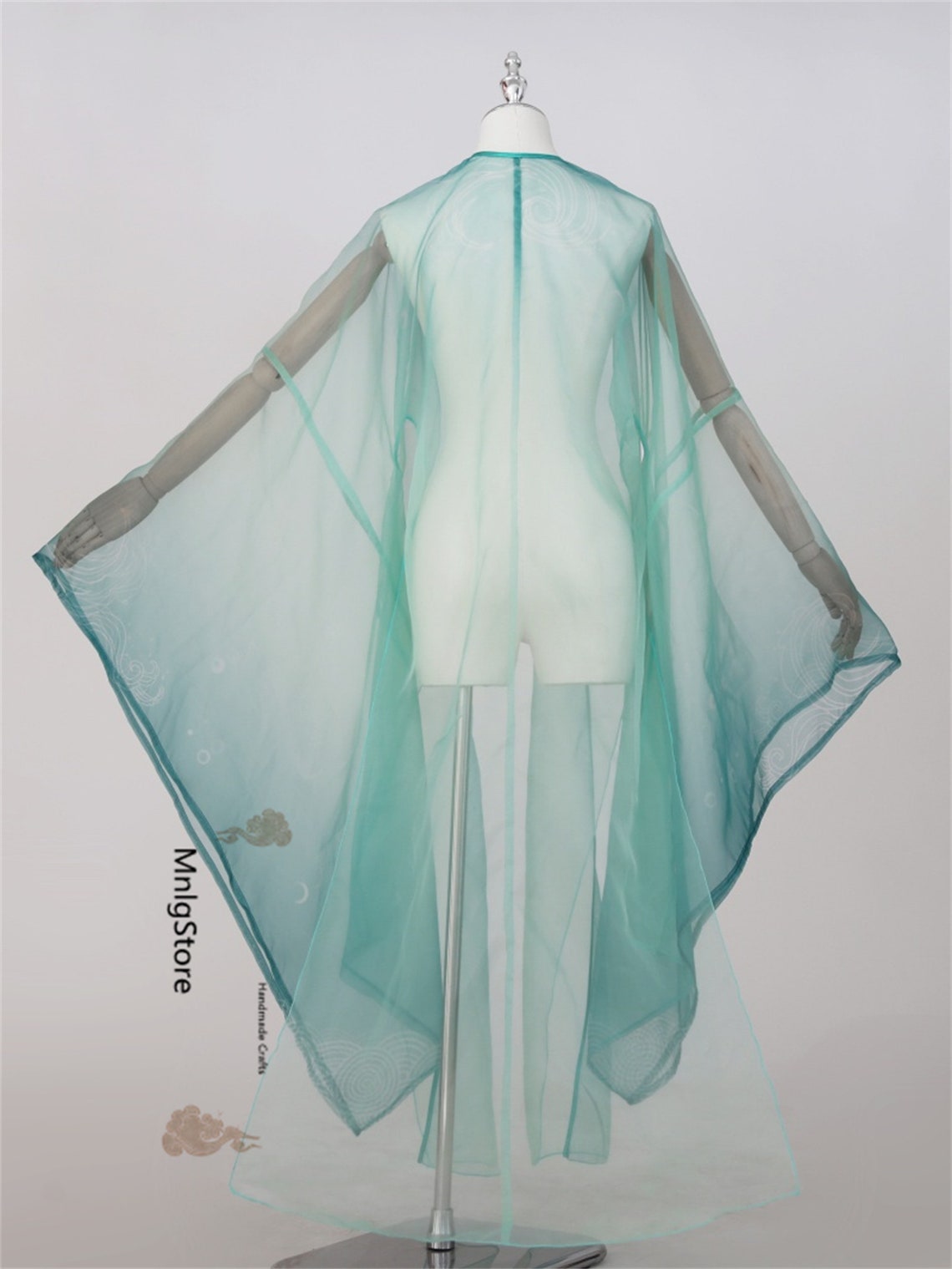 Green Chiffon Cape, Fairy Cape for Adults, Wide Sleeves Cape, Dress ...