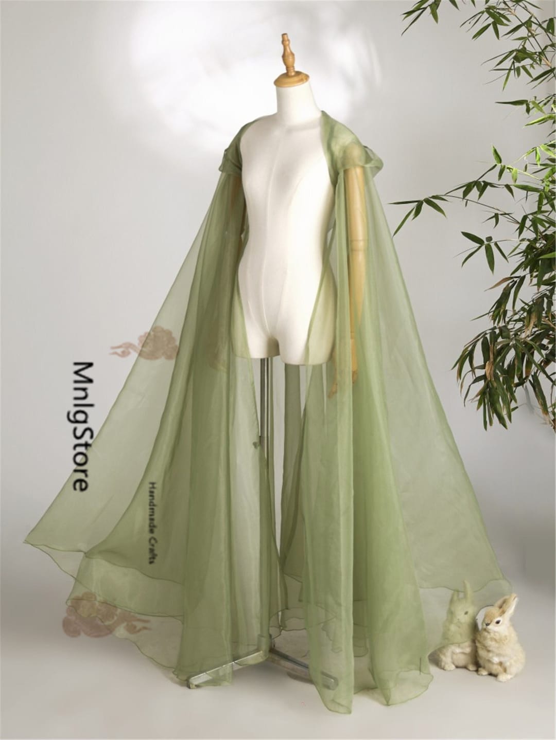 Green Organza Cape, Long Fairy Cape, Hooded Cloak, Wedding Cape, Sun ...