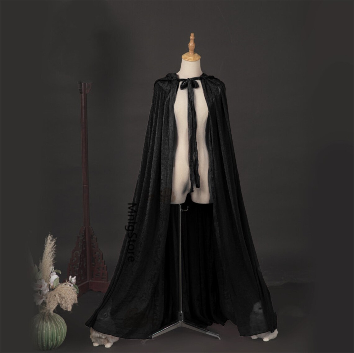 Black Cape, Hooded Cape, Chiffon Cape, Long Cape, Halloween Cosplay ...