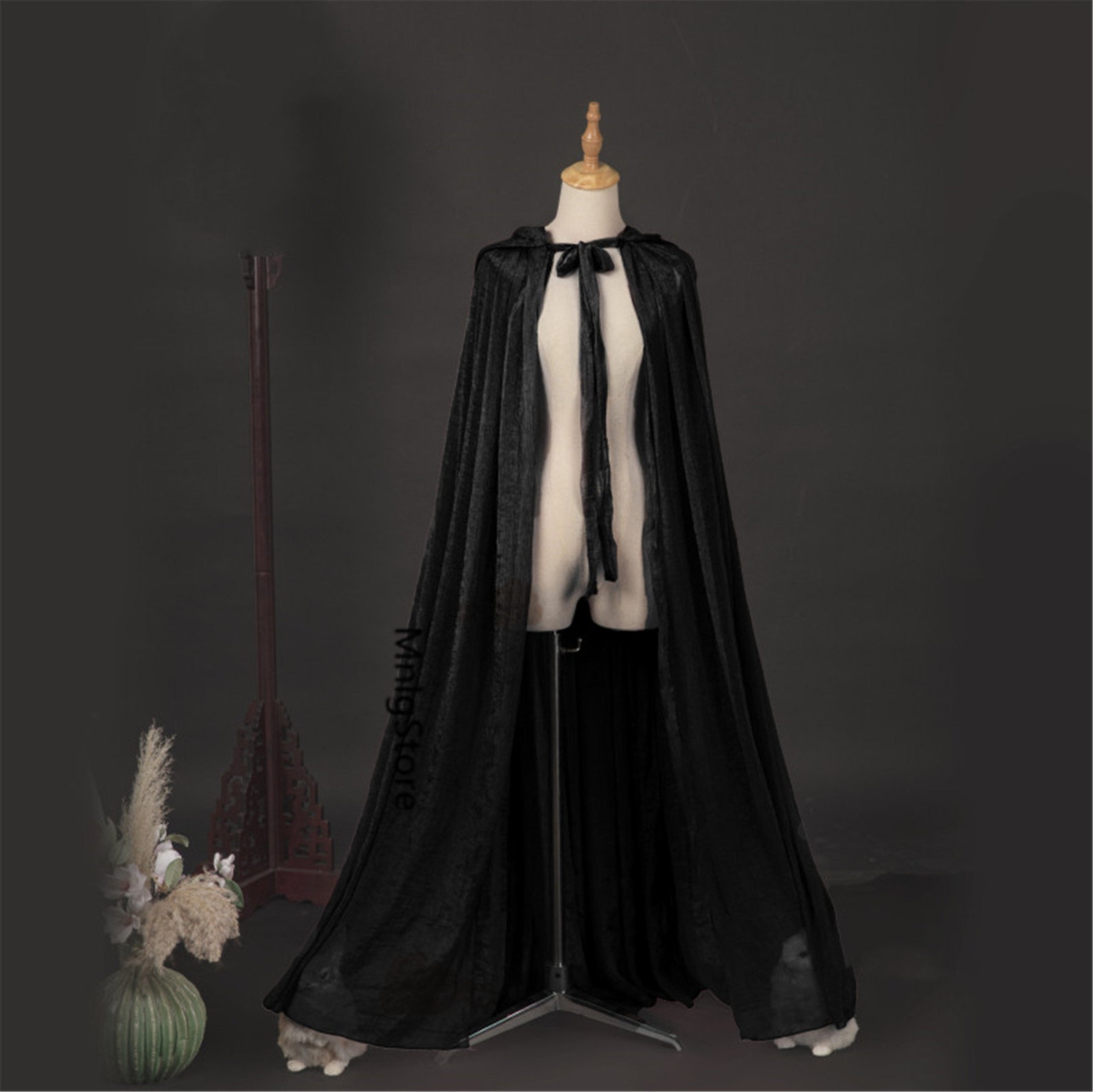 Black Cape, Hooded Cape, Chiffon Cape, Long Cape, Halloween Cosplay ...