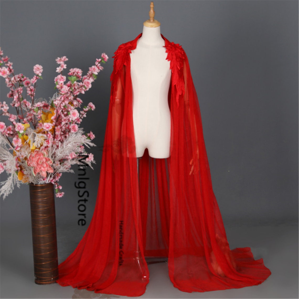 Red Chiffon Cape Red Appliques Cloak Women Cosplay Cape - Etsy