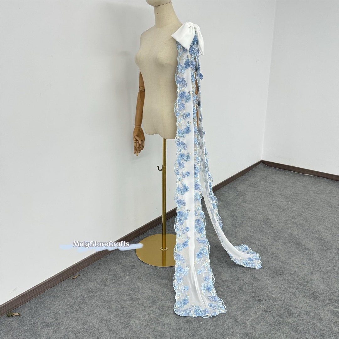 Shoulder Drape, Embroidery Blue Floral Shoulder Cape, One Shoulder ...