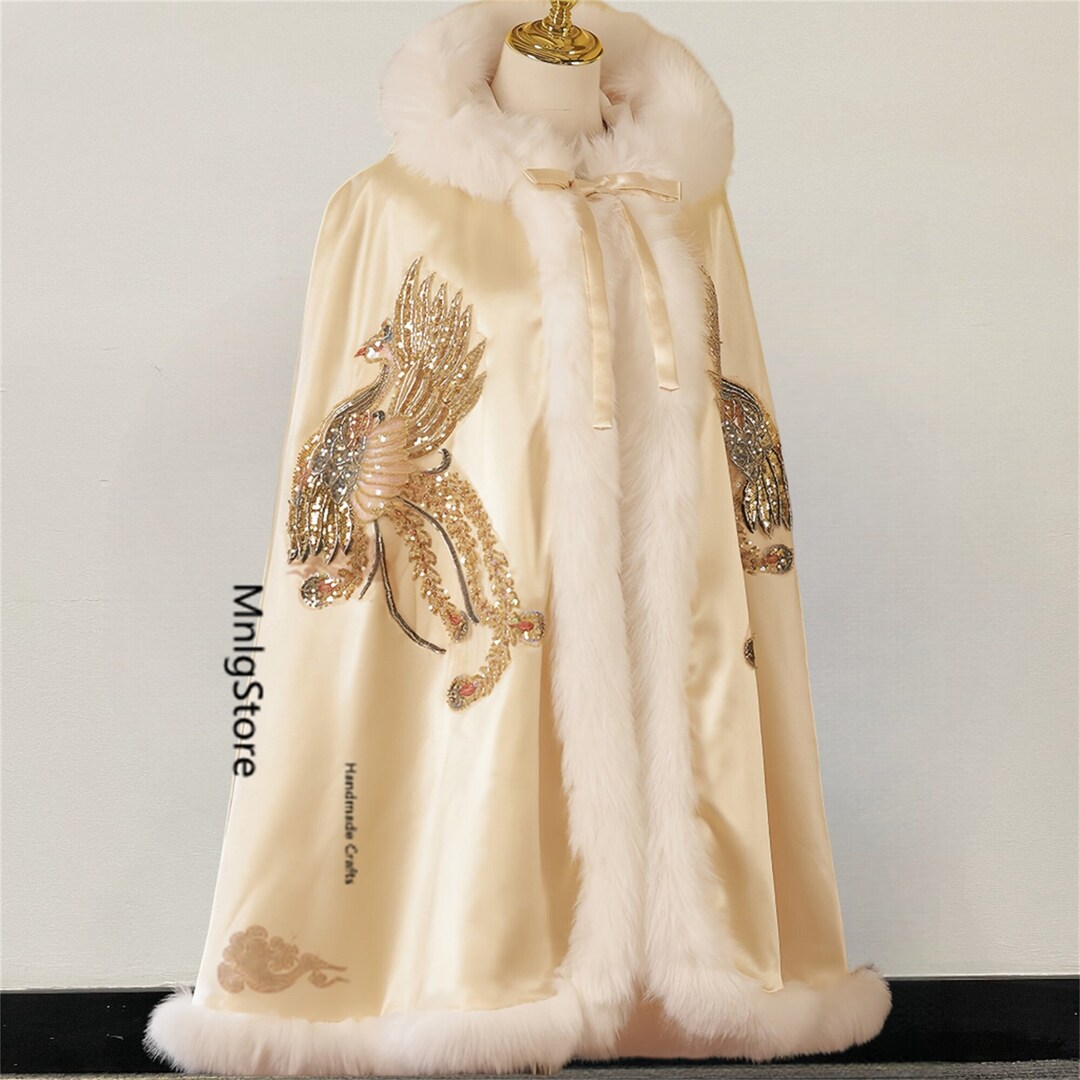 Short Hooded Cape, Embroidery Phoenix Cape, Wedding Cape, Dress Cape ...
