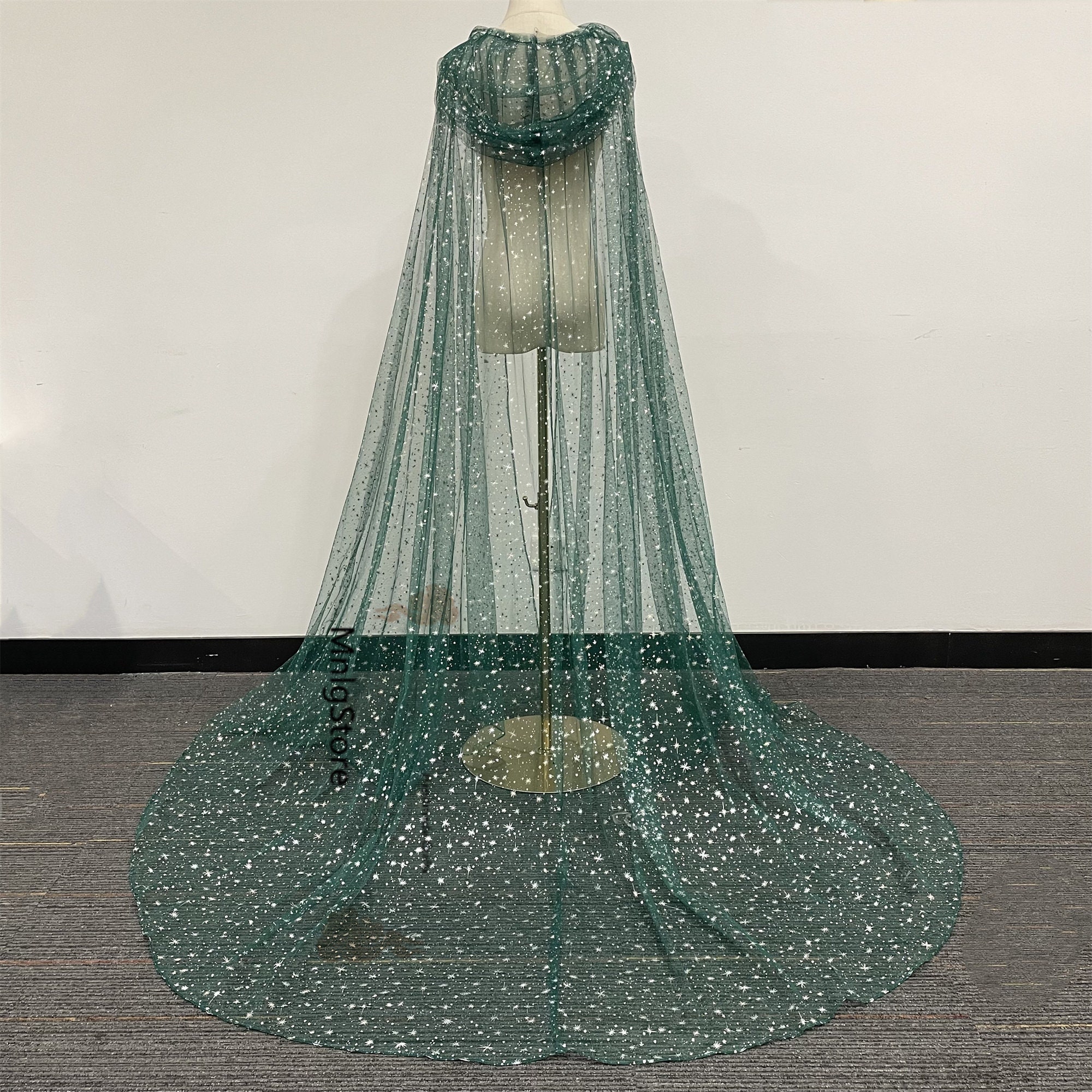 Dark Green Cape, Hooded Cape, Shimmer Star/moon Embellishments Cape ...