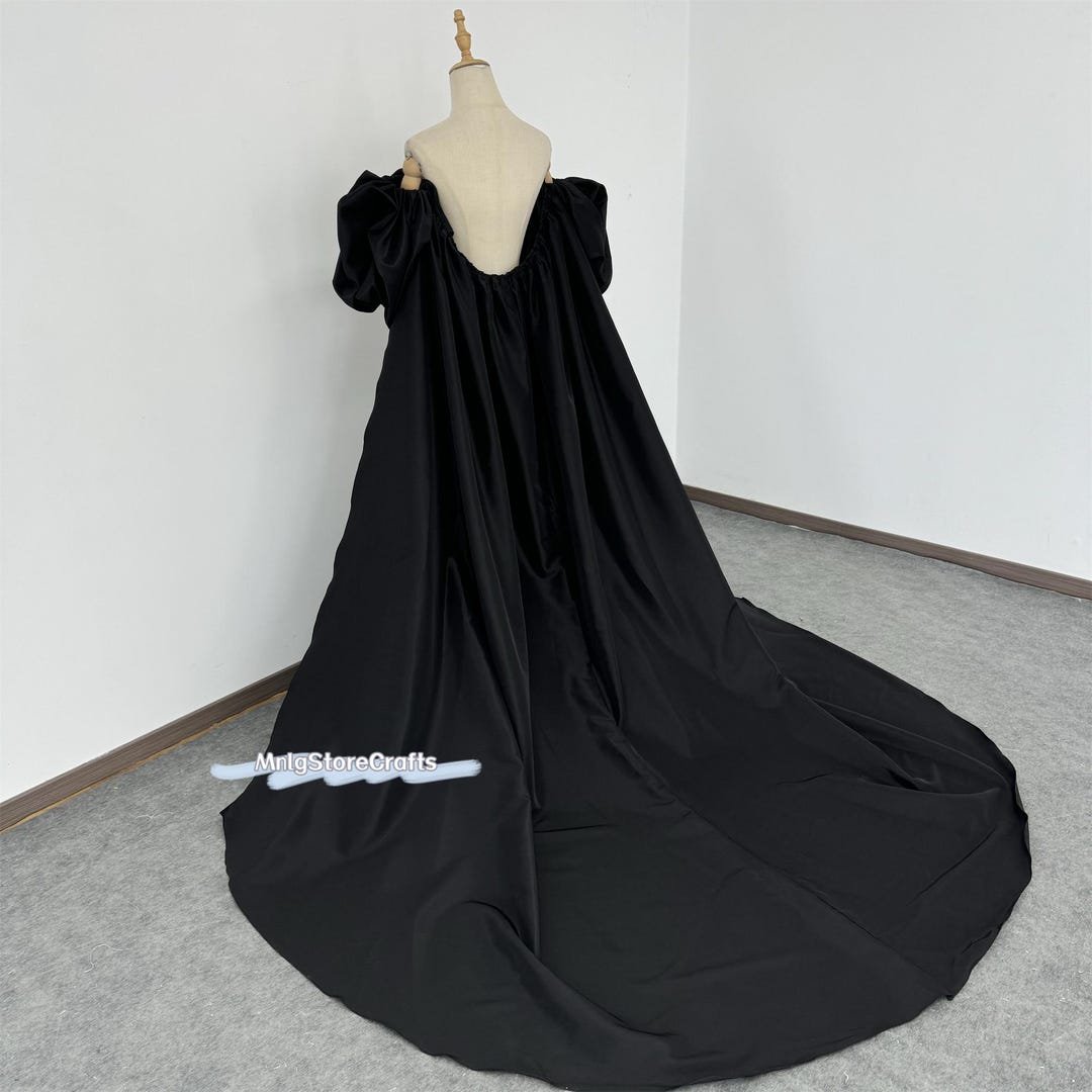 Elegant Cape, Black Taffeta Cape, Off-the-shoulder Puff Sleeves Cape ...