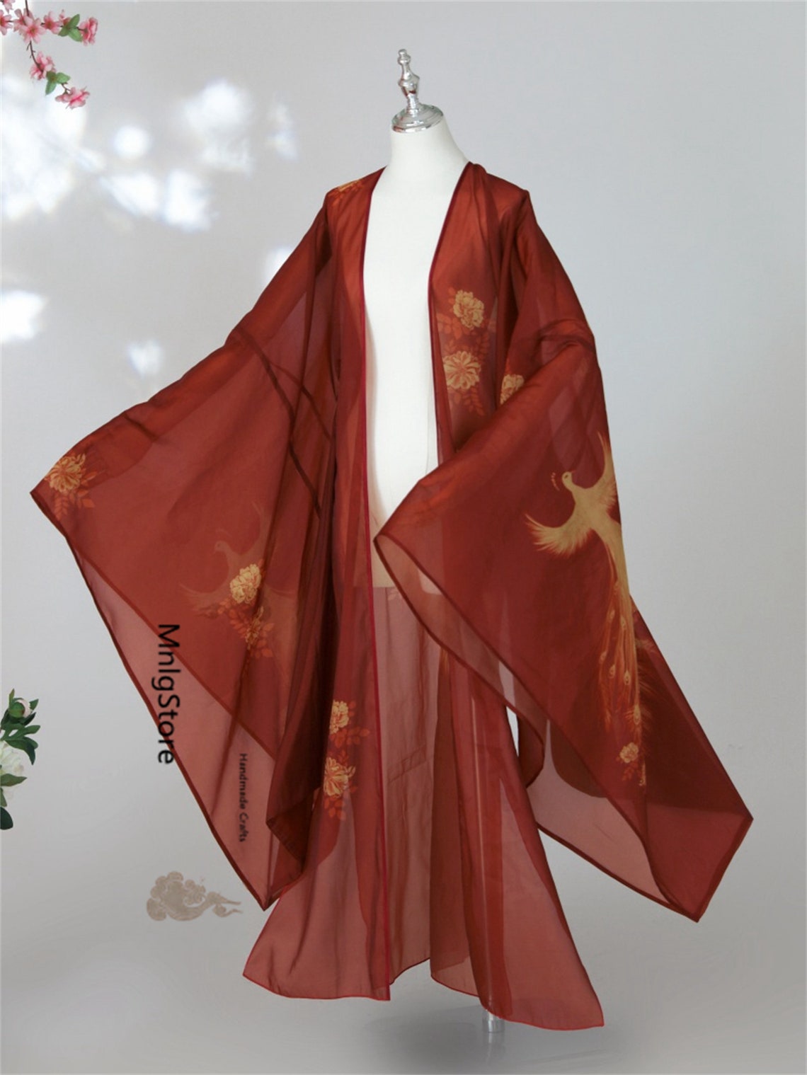 Dark Red Cape, Wide Sleeve Cape, Dancing Cape, Phoenix Fabric Cape ...