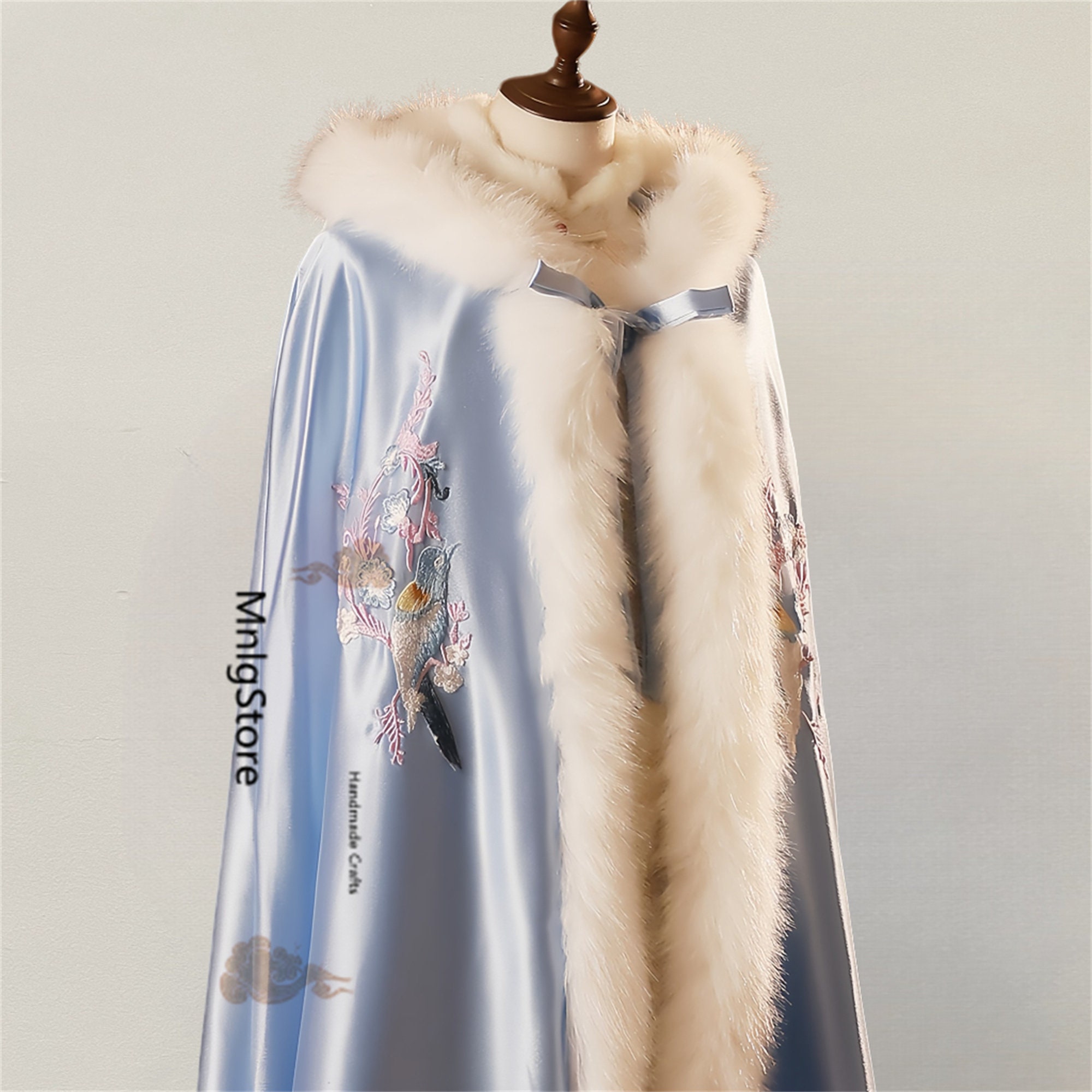 Light Blue Cape, Wedding Cape, Hooded Cape for Bride, Warm Cape ...