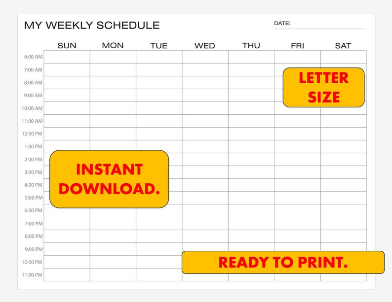 Weekly Planner - Instant Download - Ready to Print PDF - Etsy