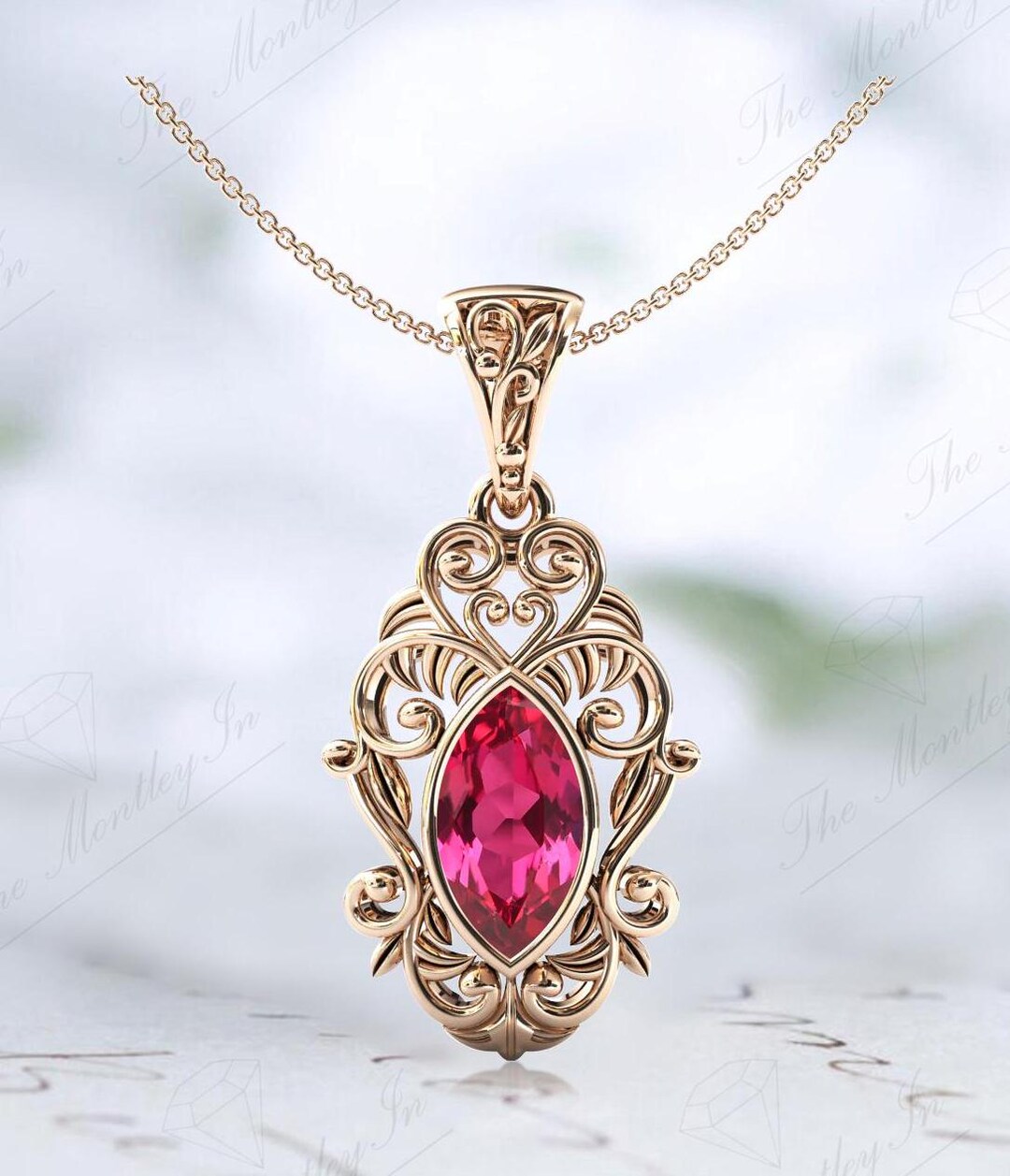 Vintage Marquise Cut Ruby Pendant for Women 14k Gold Ruby Wedding ...