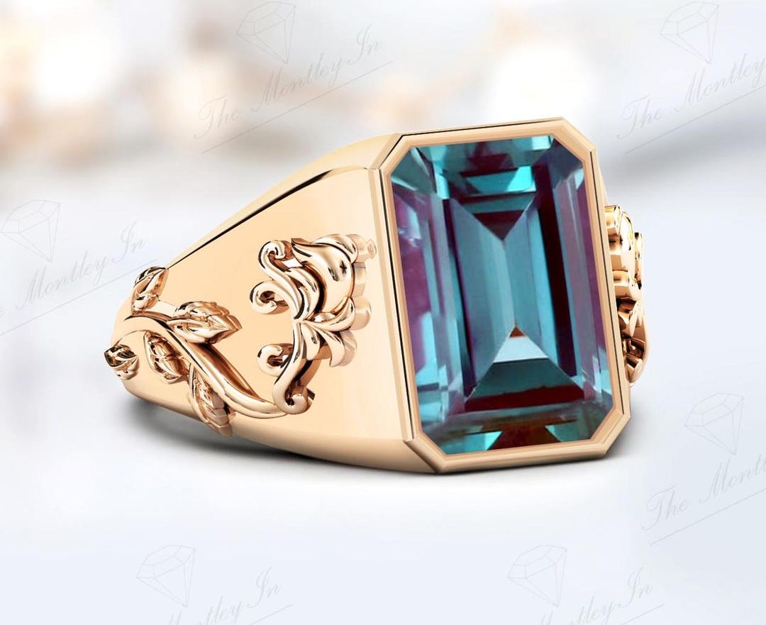 1 of A Kind Alexandrite Wedding Ring for Men Art Deco Filigree Design ...