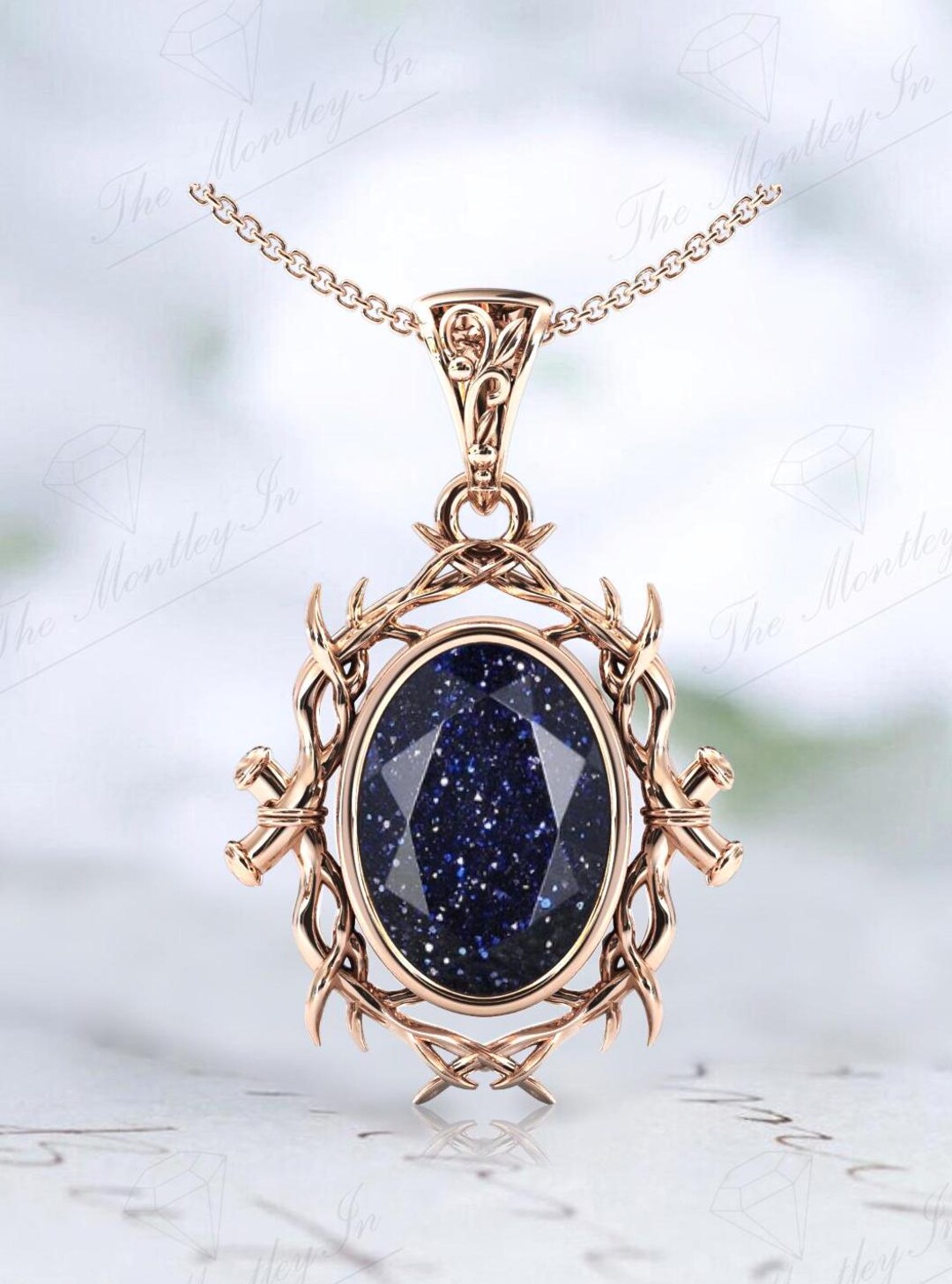 Nature Inspired Blue Sandstone Pendant for Women Art Deco Tree Style ...