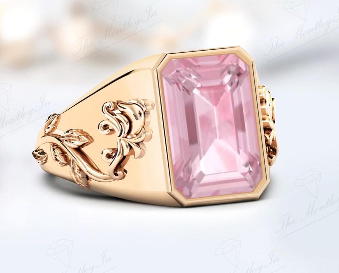 1 of A Kind Pink Morganite Engagement Ring for Men 14K Gold Morganite ...