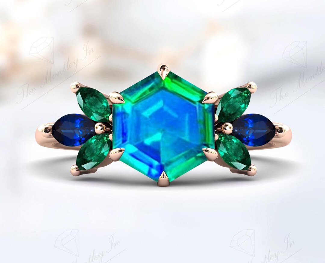 Unique Peacock Quartz Engagement Ring for Women 925 Sterling Silver ...