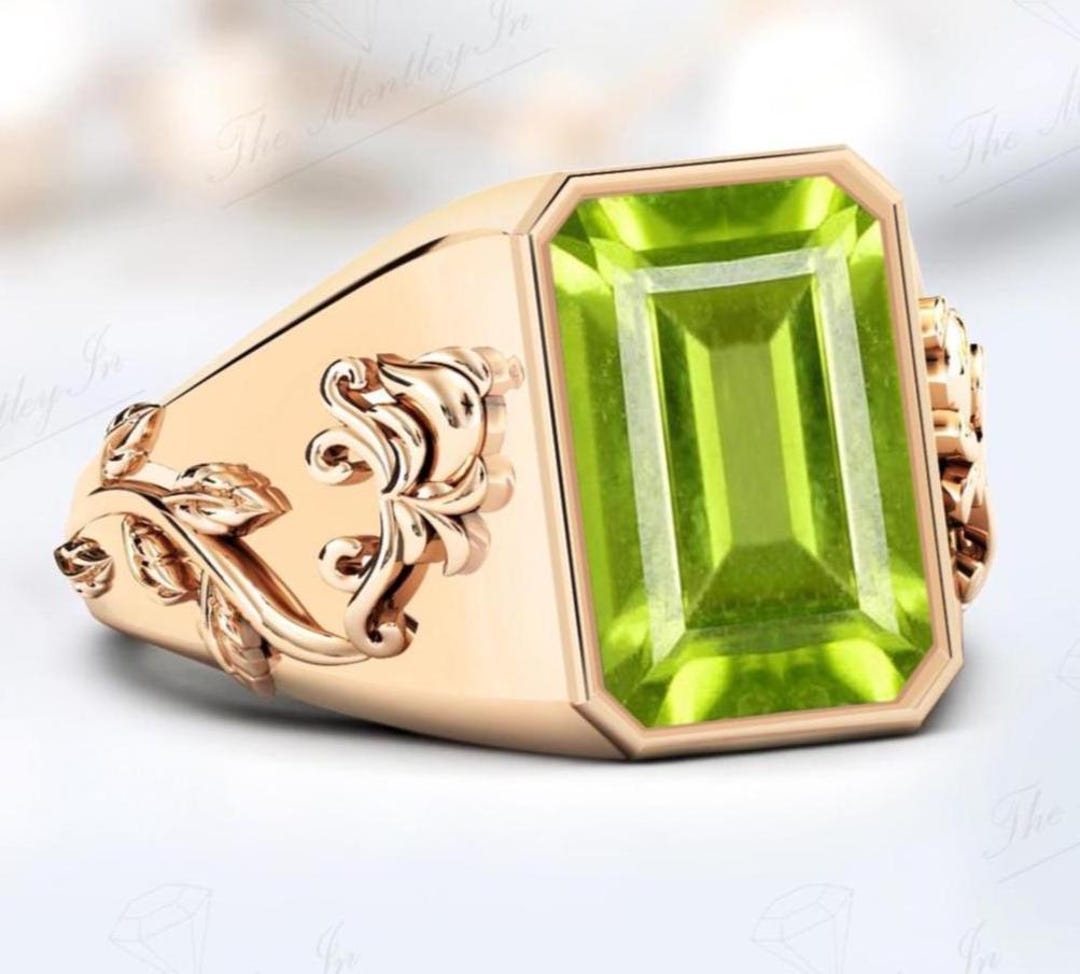 1 of A Kind Emerald Cut Peridot Engagement Ring Vintage Filigree Style ...