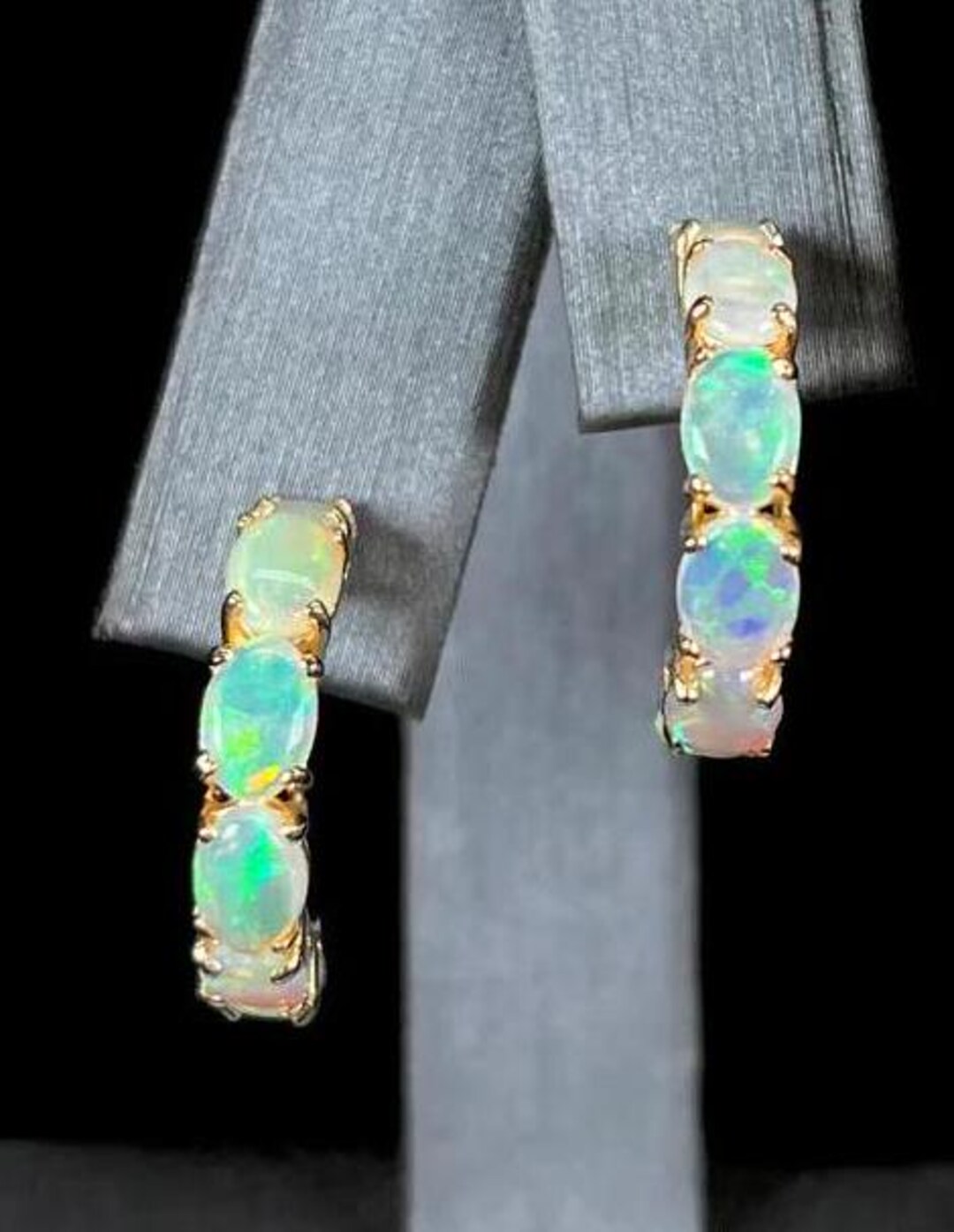 Natural Ethiopian Opal Hoop Earrings, 925 Silver Opal Gemstone Hoop ...